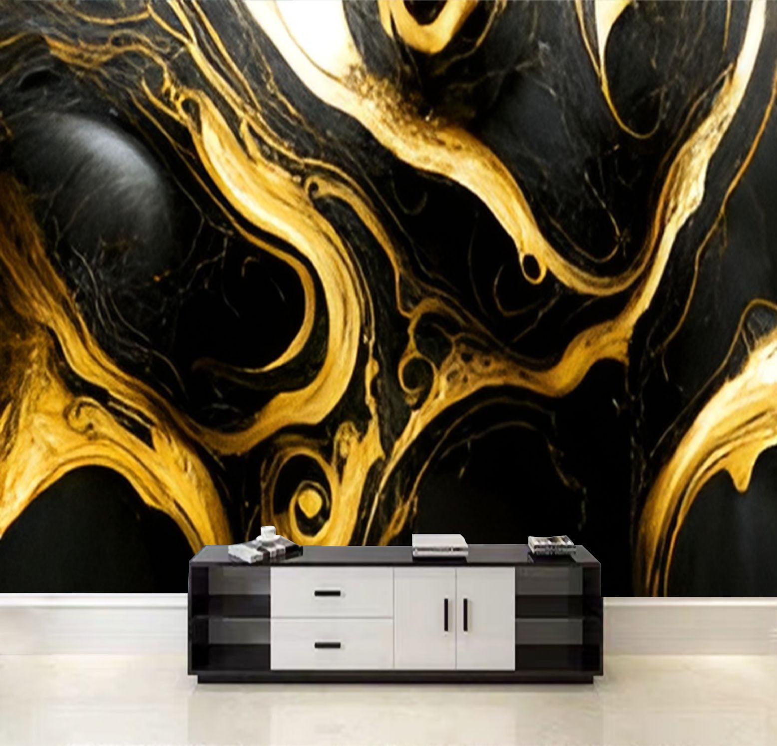 Peel and Stick Wallpaper Gold black luxurious marble textured Abstract ...
