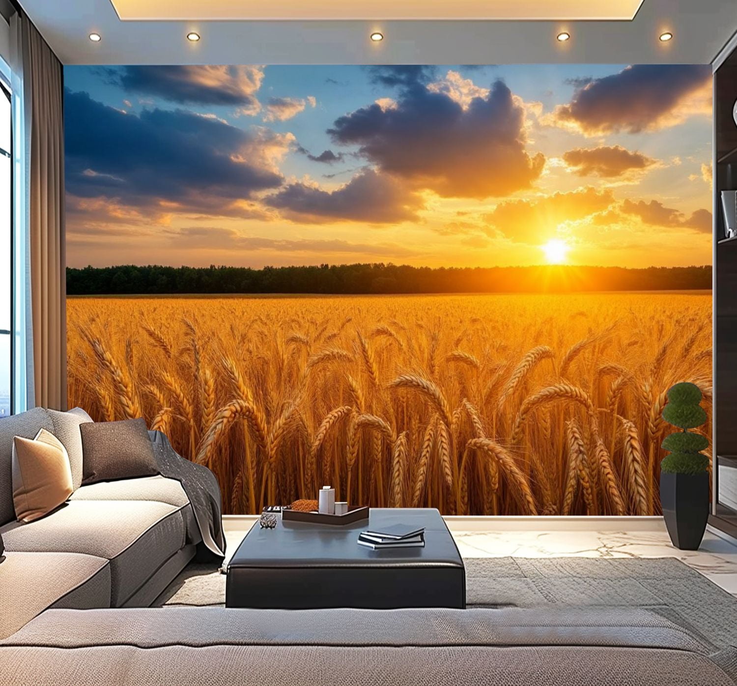 Peel and Stick Wallpaper Golden Wheat Field Sunset Agricultural Scene ...