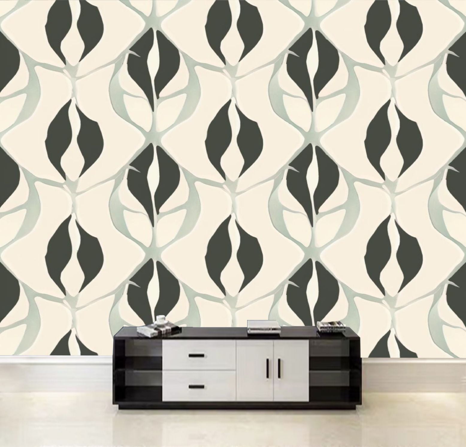 Peel and Stick Wallpaper Green leaf seamless pattern Abstract geometric ...