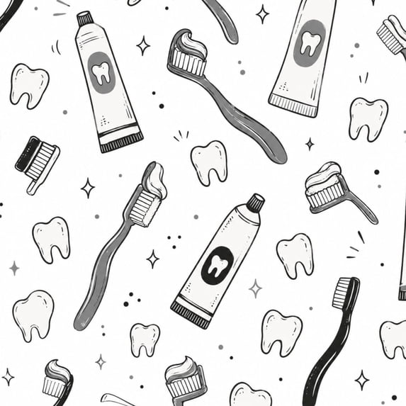 Peel and Stick Wallpaper Hand Drawn Dental Care Toothpaste Toothbrushes ...