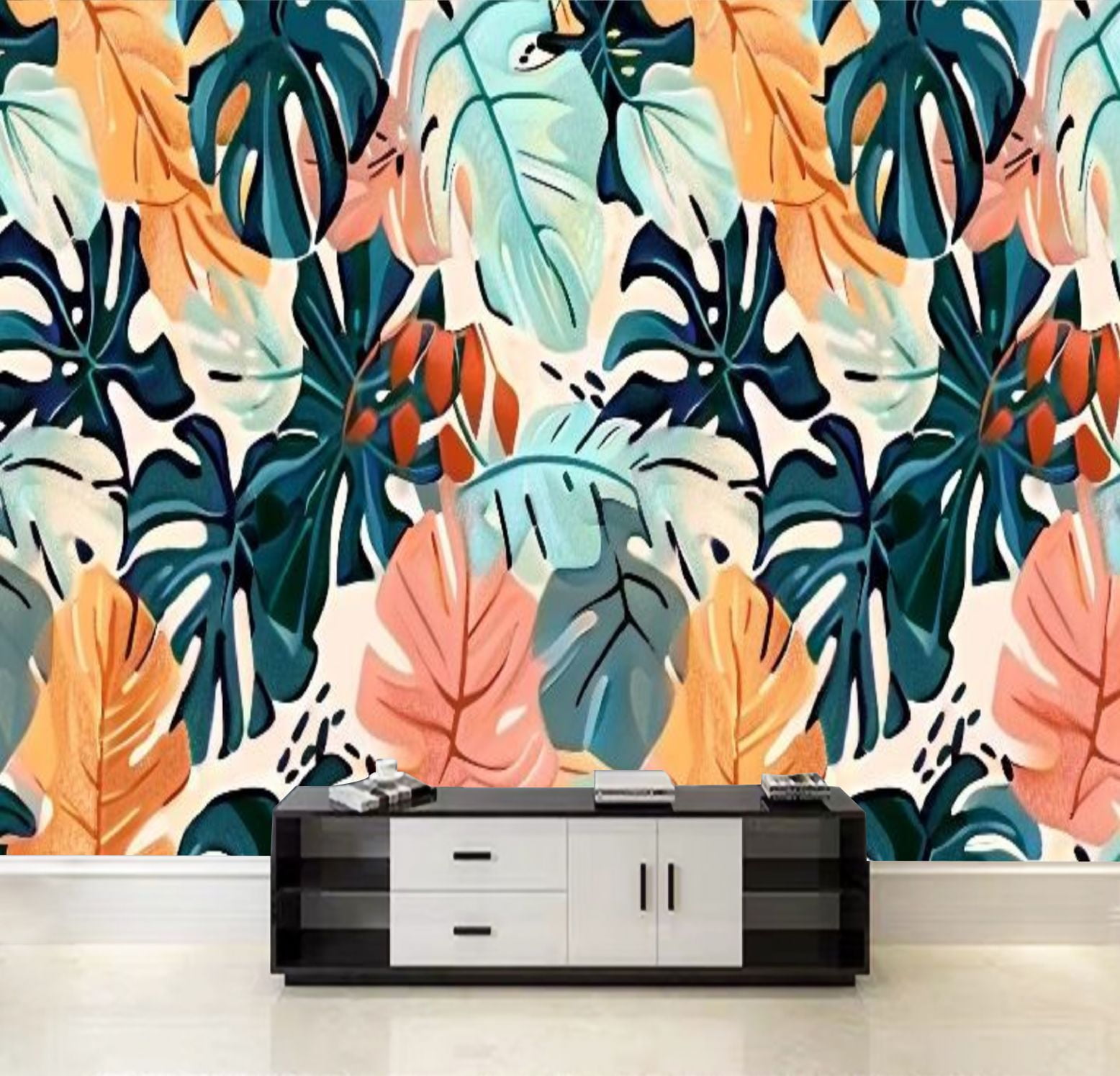 Peel and Stick Wallpaper Hand drawn Monstera leaves seamless patterns for fabric textiles Canvas ...