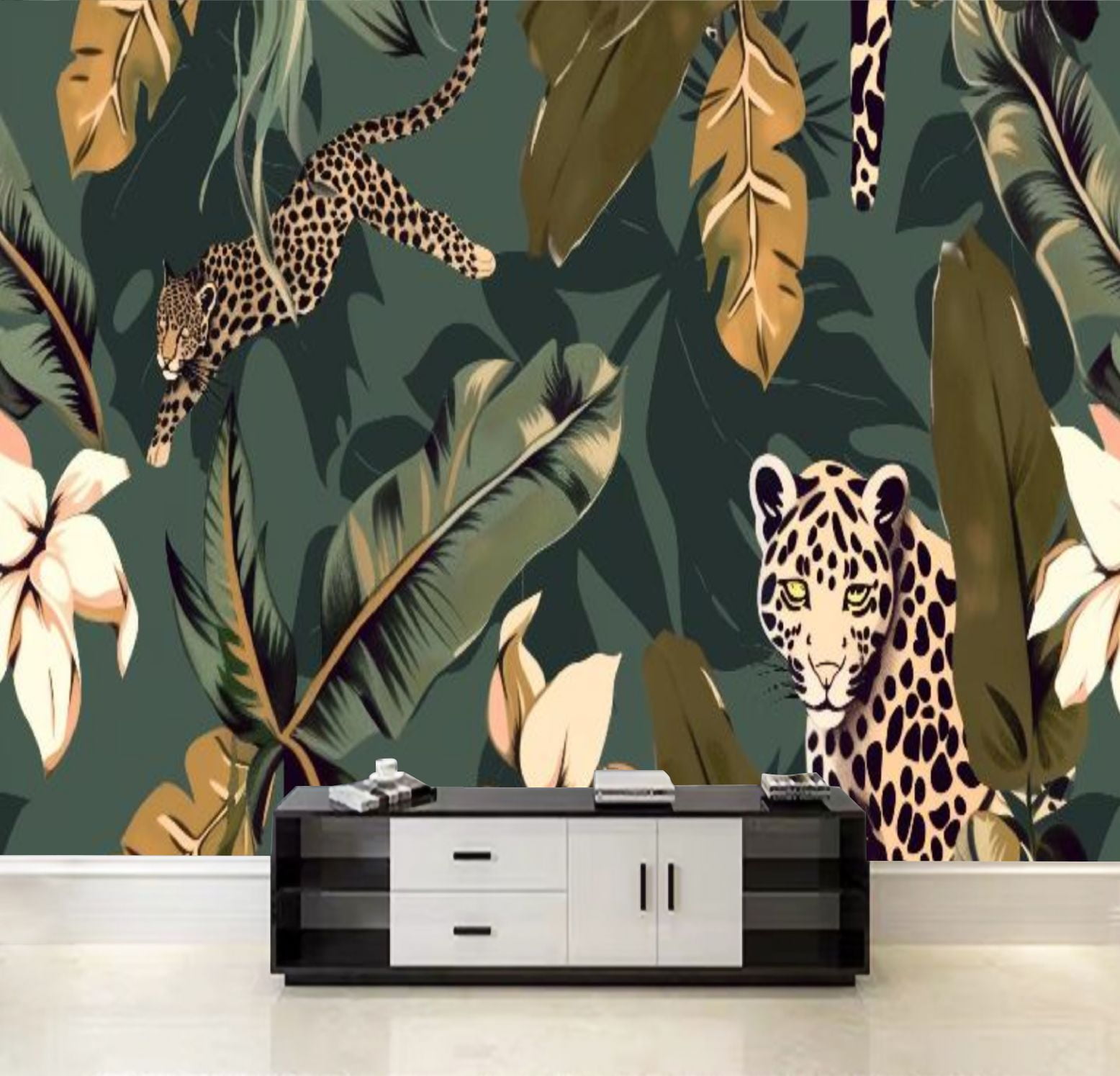 Peel and Stick Wallpaper Hand drawn abstract jungle pattern leopards ...