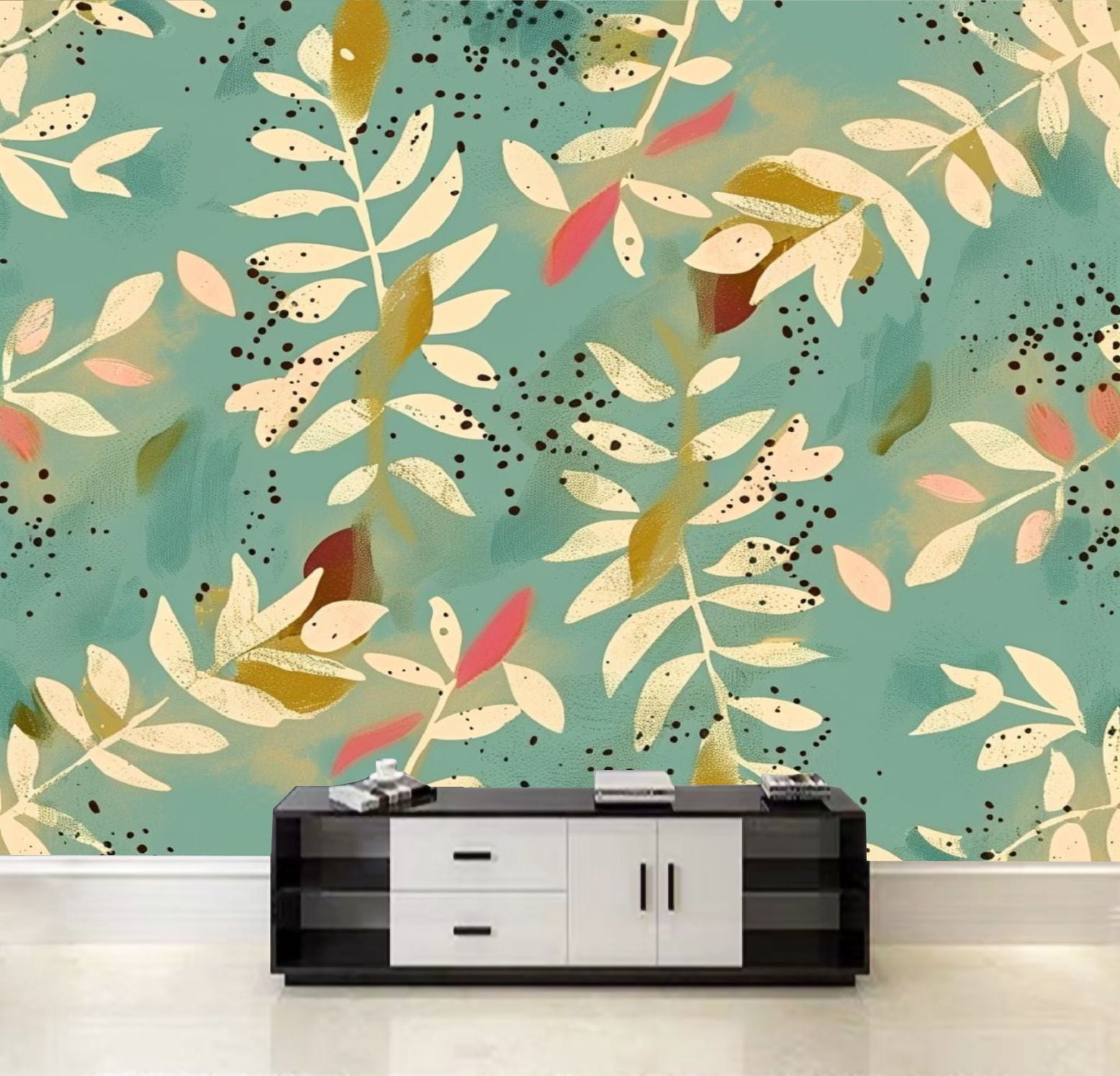 Peel and Stick Wallpaper Hand drawn branches leaves seamless pattern ...