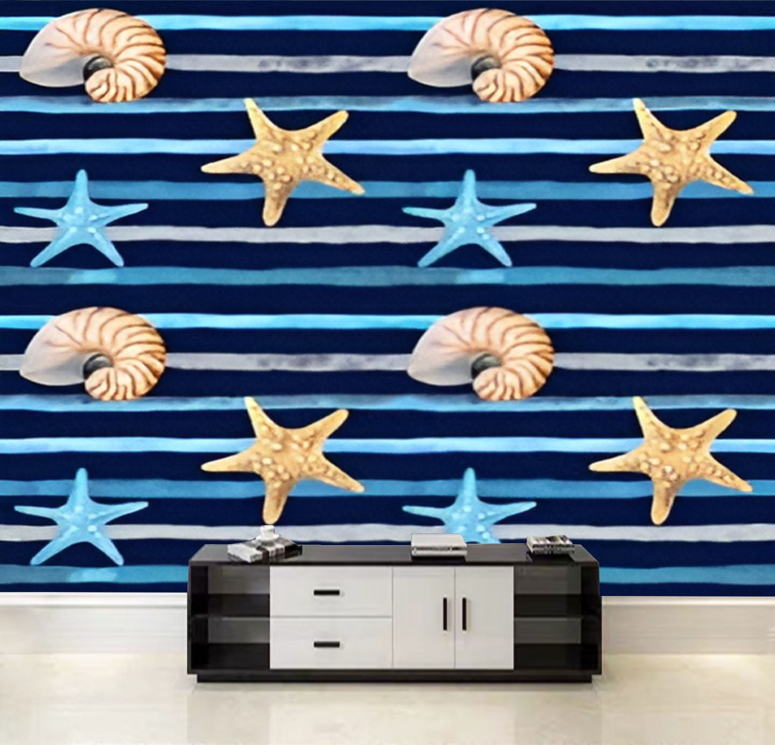 Peel and Stick Wallpaper Hand drawn watercolor Nautical seamless ...