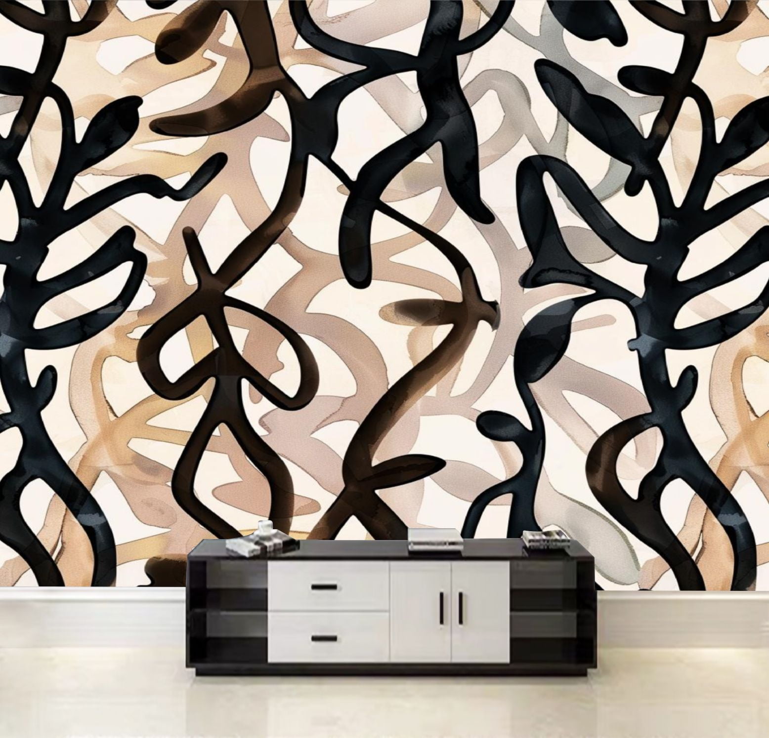 Peel and Stick Wallpaper Hand drawn watercolor pattern seamless wavy ...