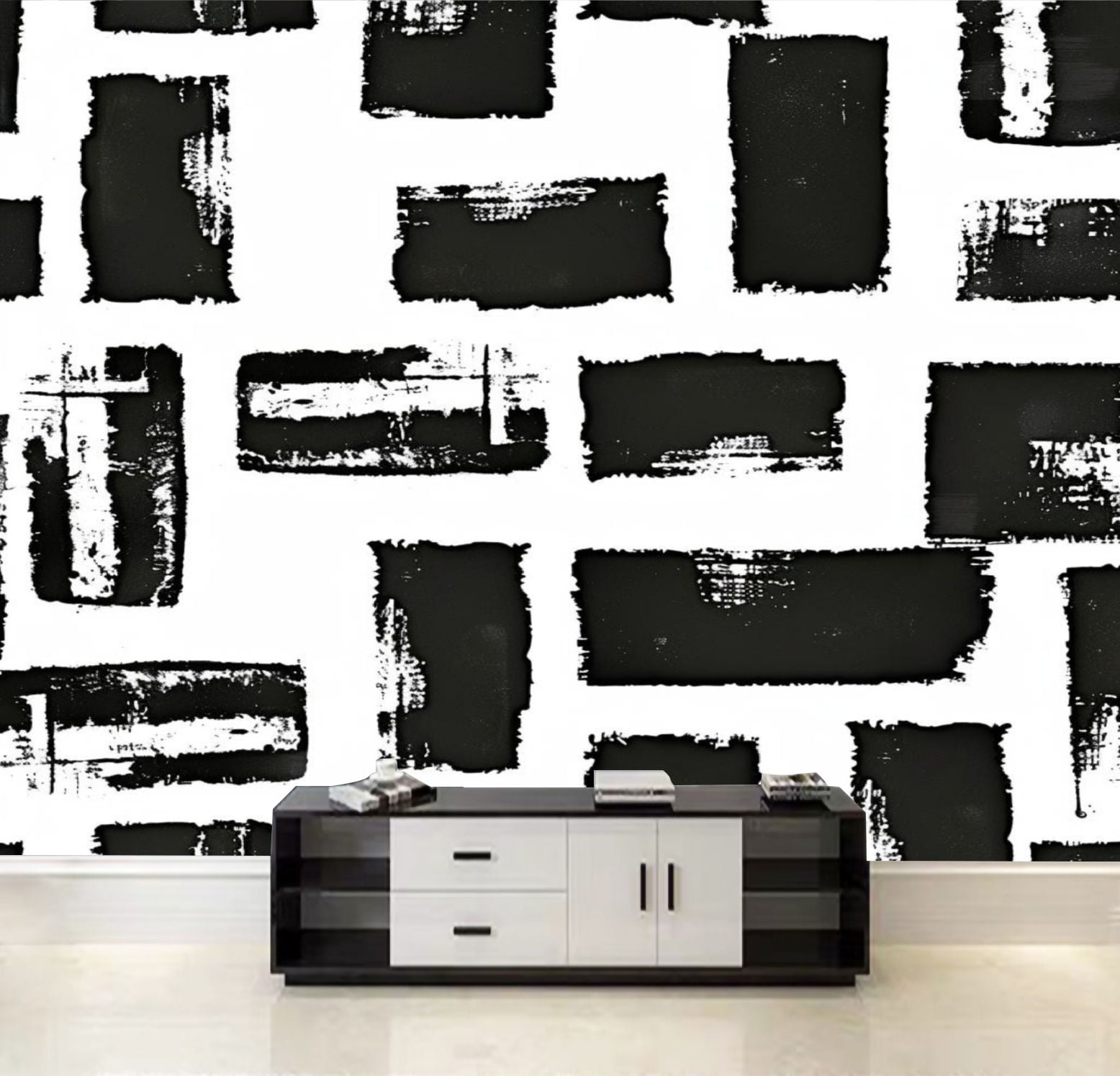 Peel and Stick Wallpaper Hand seamless pattern various abstract shapes ...