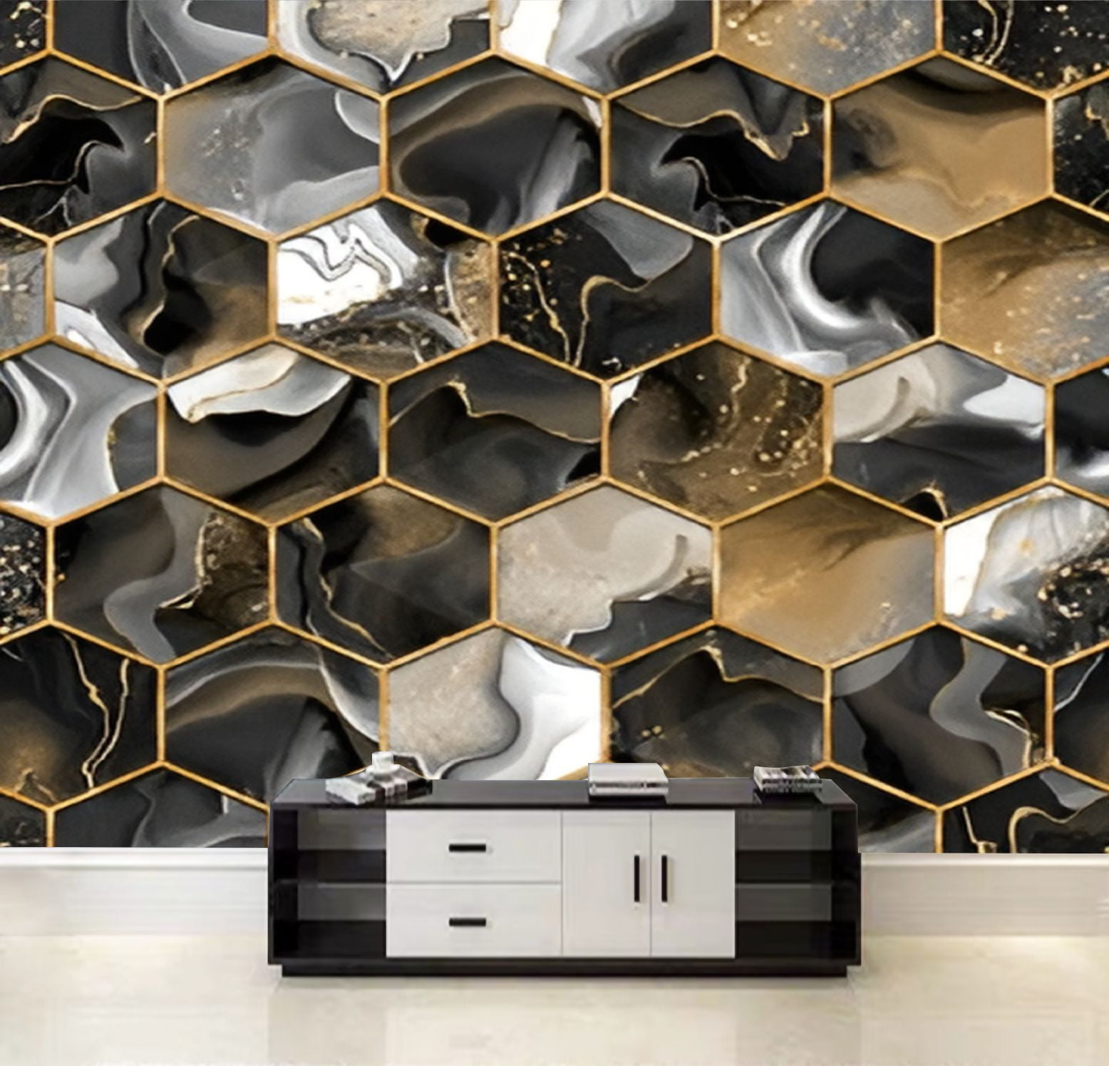 Peel and Stick Wallpaper Ink hexagon seamless texture gold Abstract ...