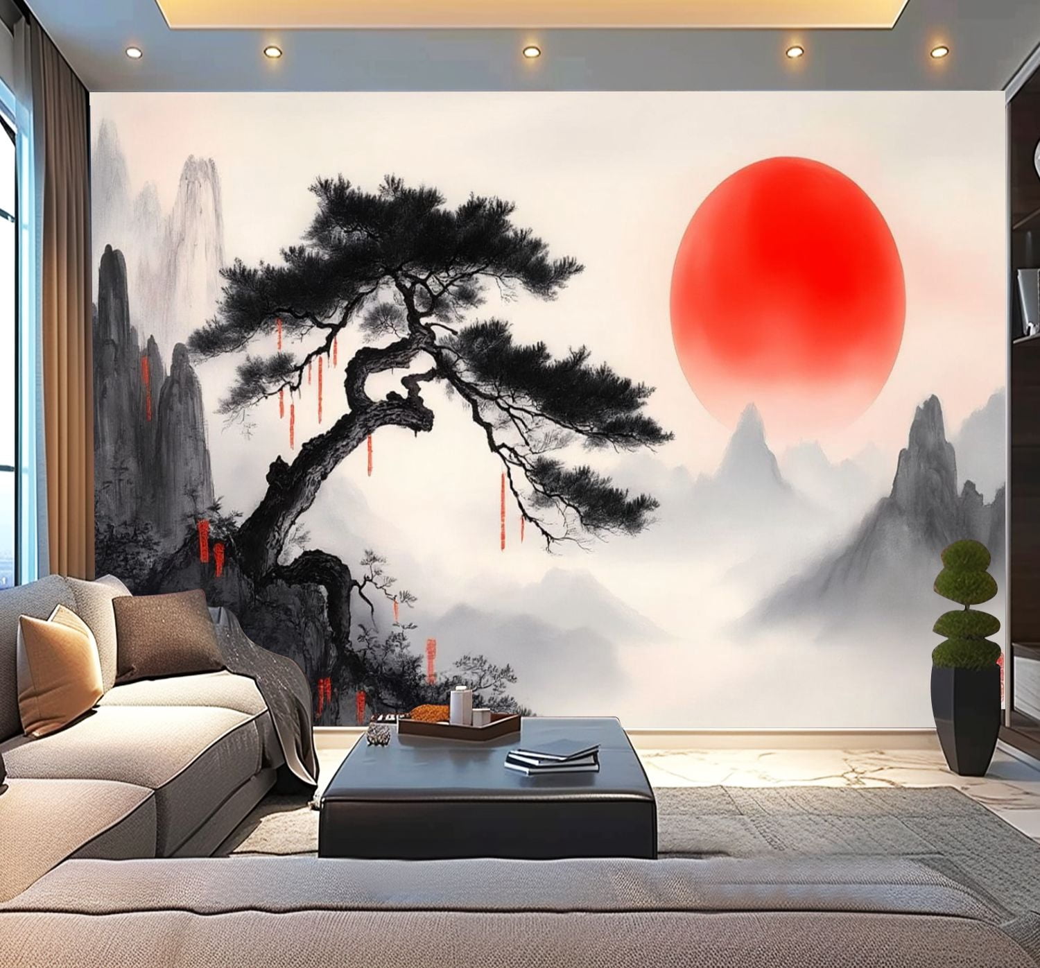 Peel and Stick Wallpaper Japanese Landscape Mural Ink Painting ...