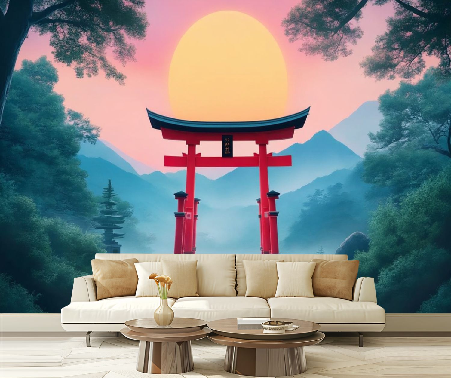 Peel and Stick Wallpaper Japanese Torii Gate Sunrise Mountain Landscape ...