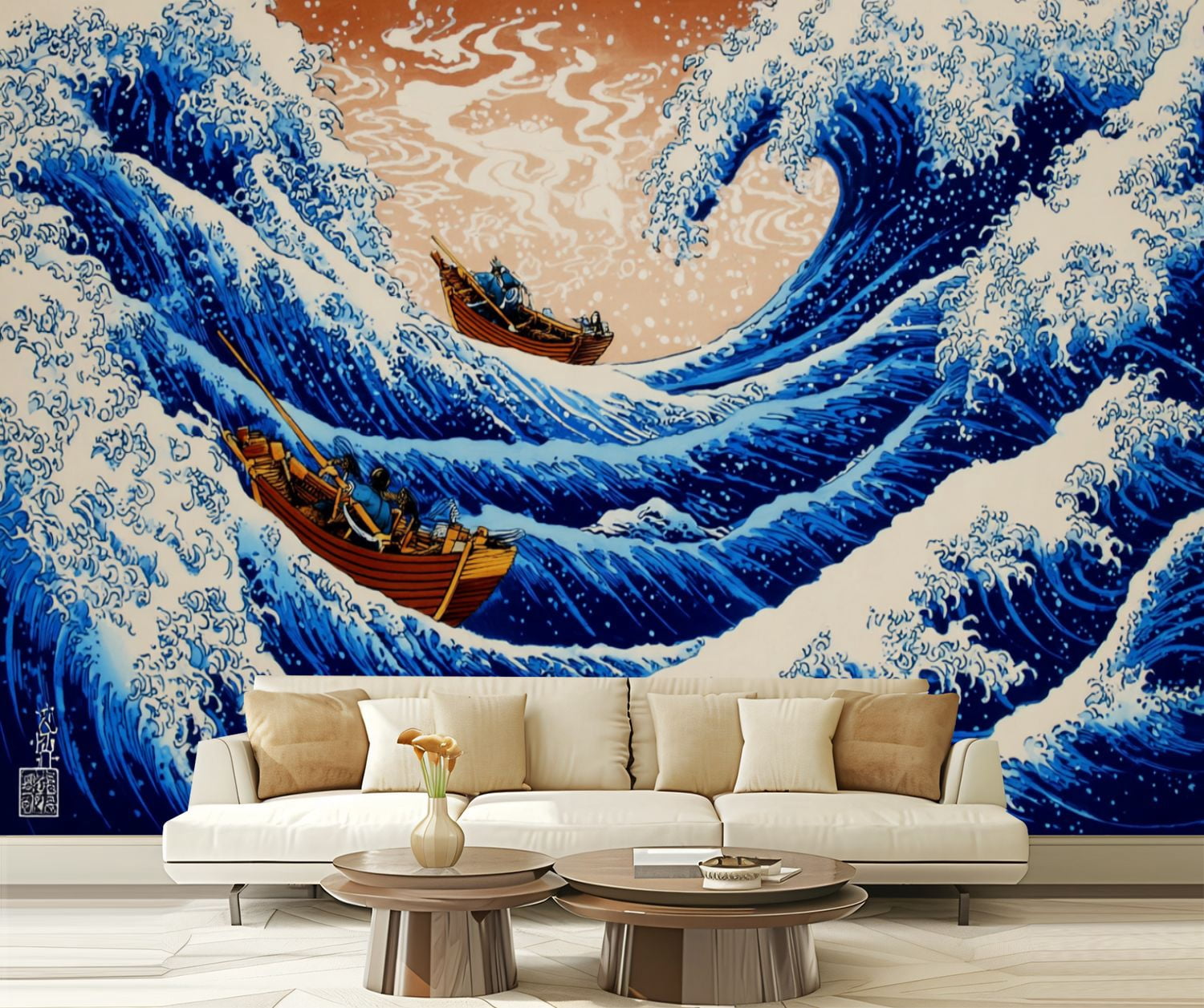 Peel and Stick Wallpaper Off Kanagawa Mount Boats Ocean Waves Seafoam ...