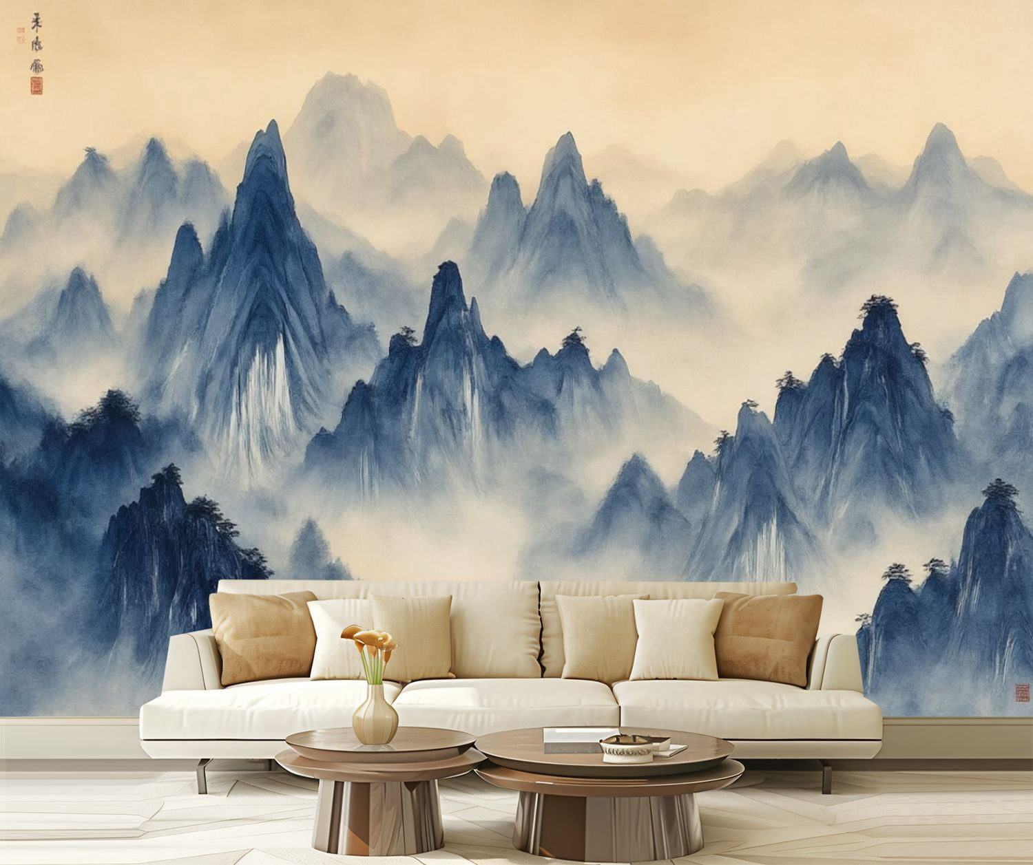 Peel and Stick Wallpaper Large Mountain Mural Distressed Nature ...