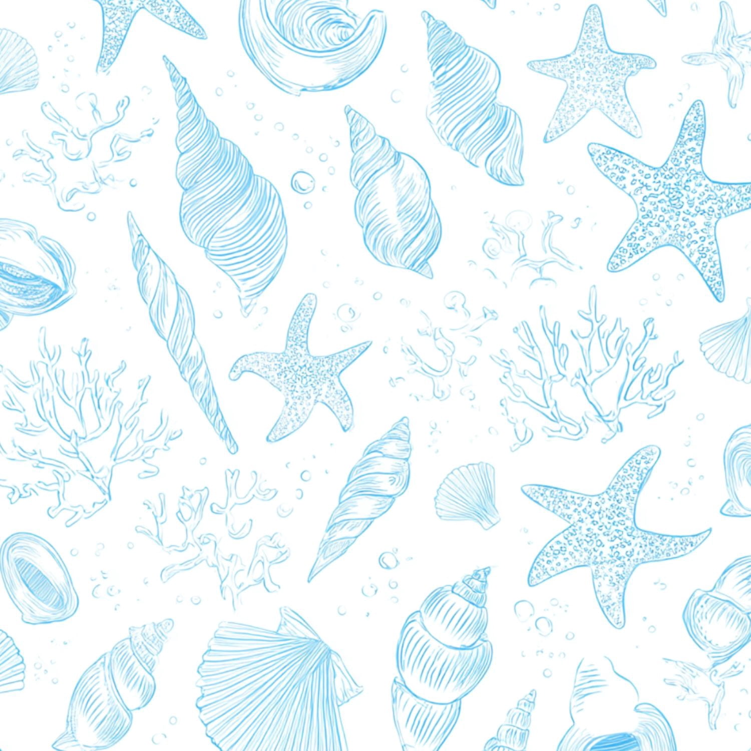 Peel and Stick Wallpaper Light Blue Seashells Starfish Marine Life Wall ...