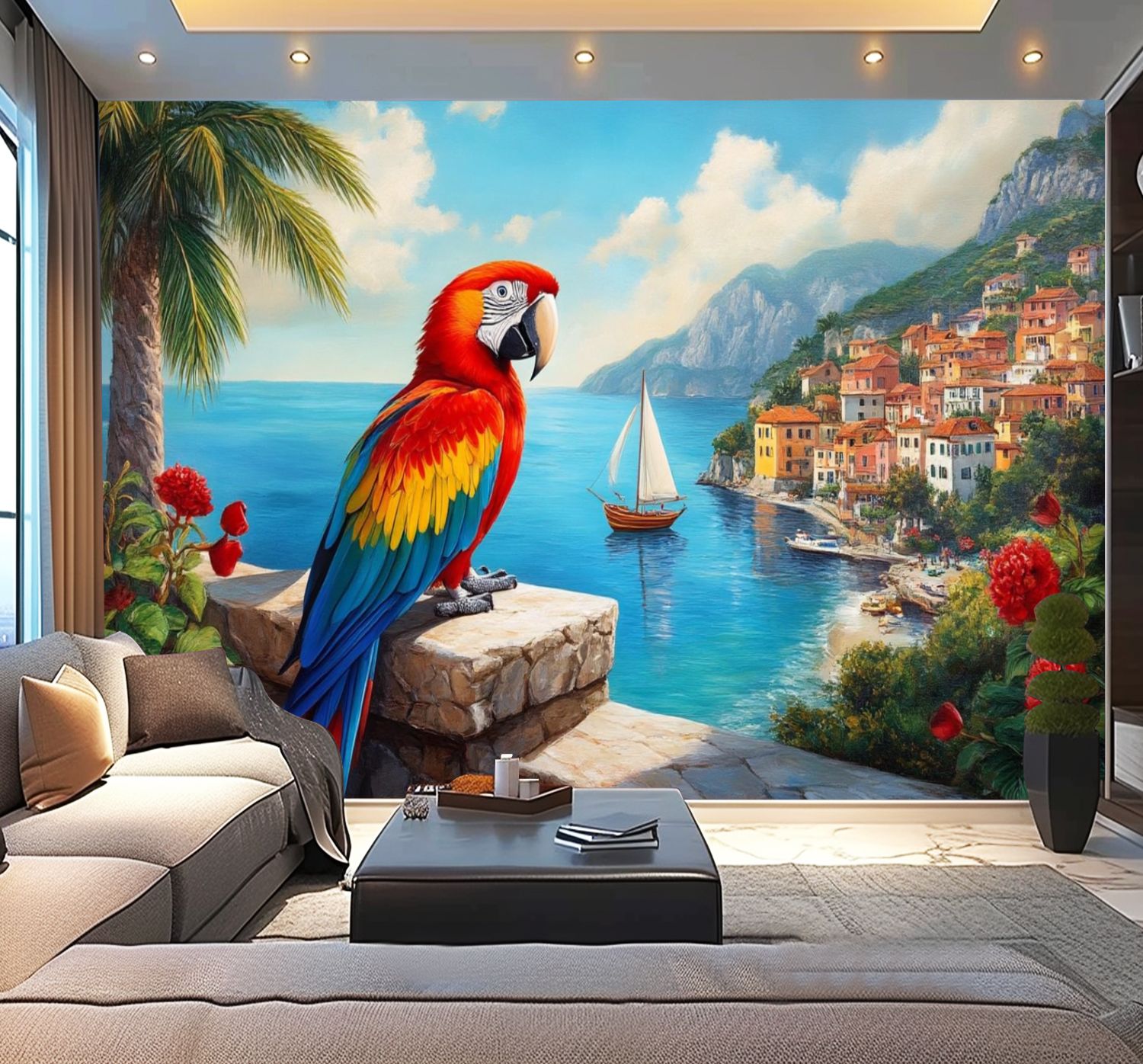 Peel and Stick Wallpaper Macaw Parrot Coastal Mediterranean 3d Wall ...