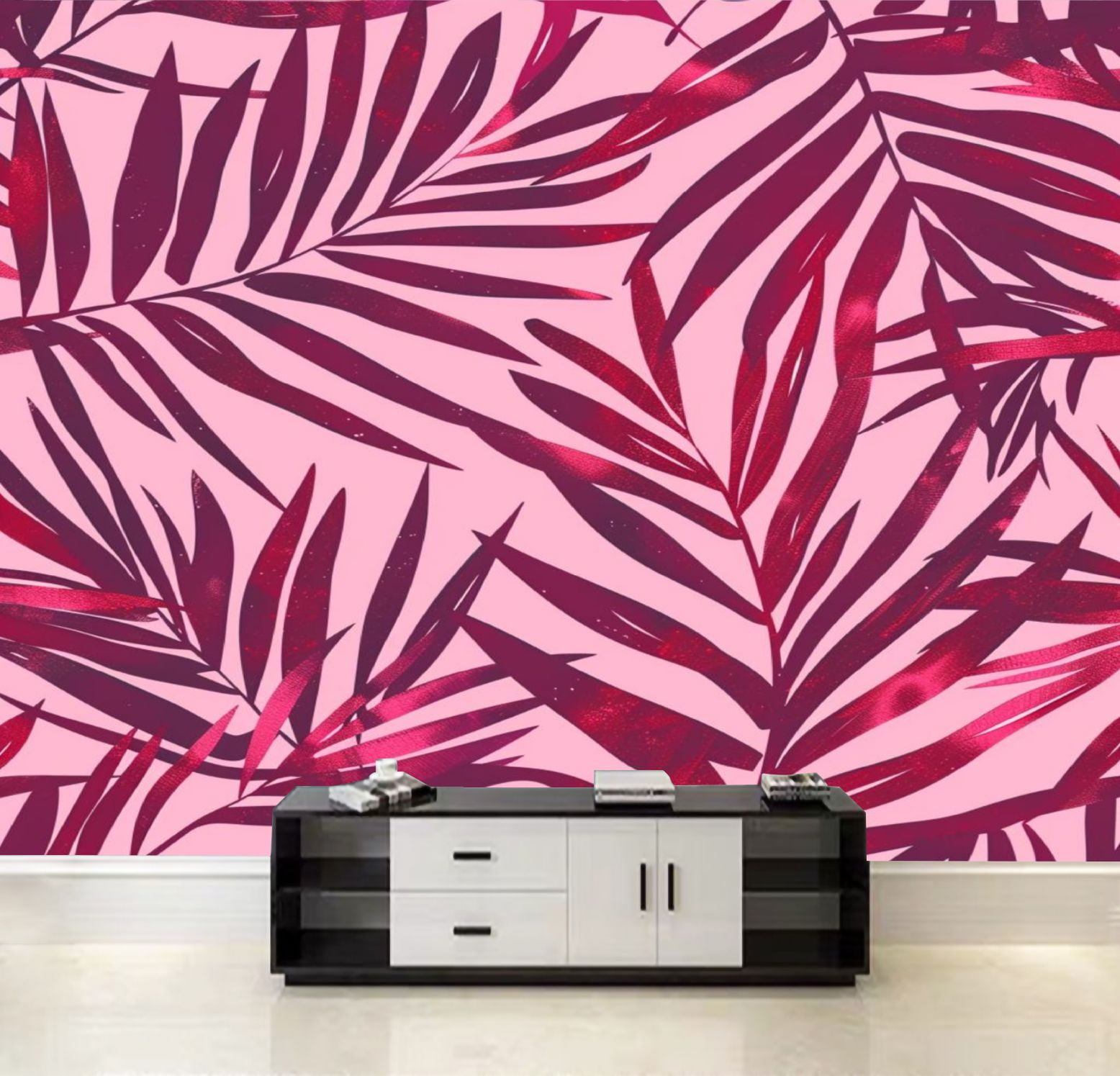 Peel and Stick Wallpaper Magenta seamless pattern palm dypsis leaves ...