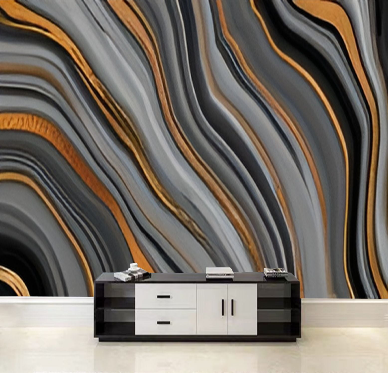 Peel and Stick Wallpaper Marble Texture Gold black luxurious marble art ...