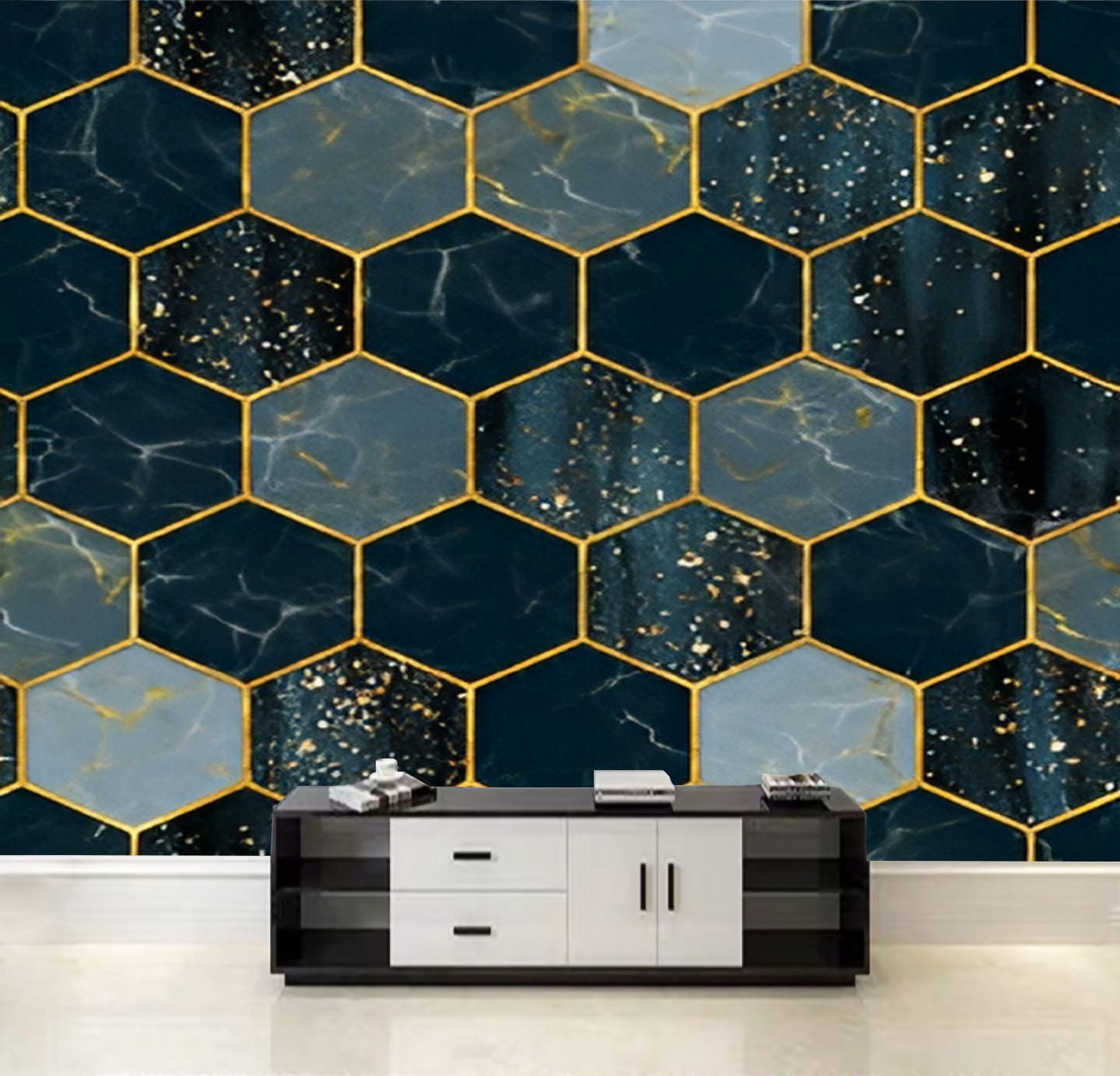 Peel and Stick Wallpaper Marble hexagon seamless texture gold Abstract ...
