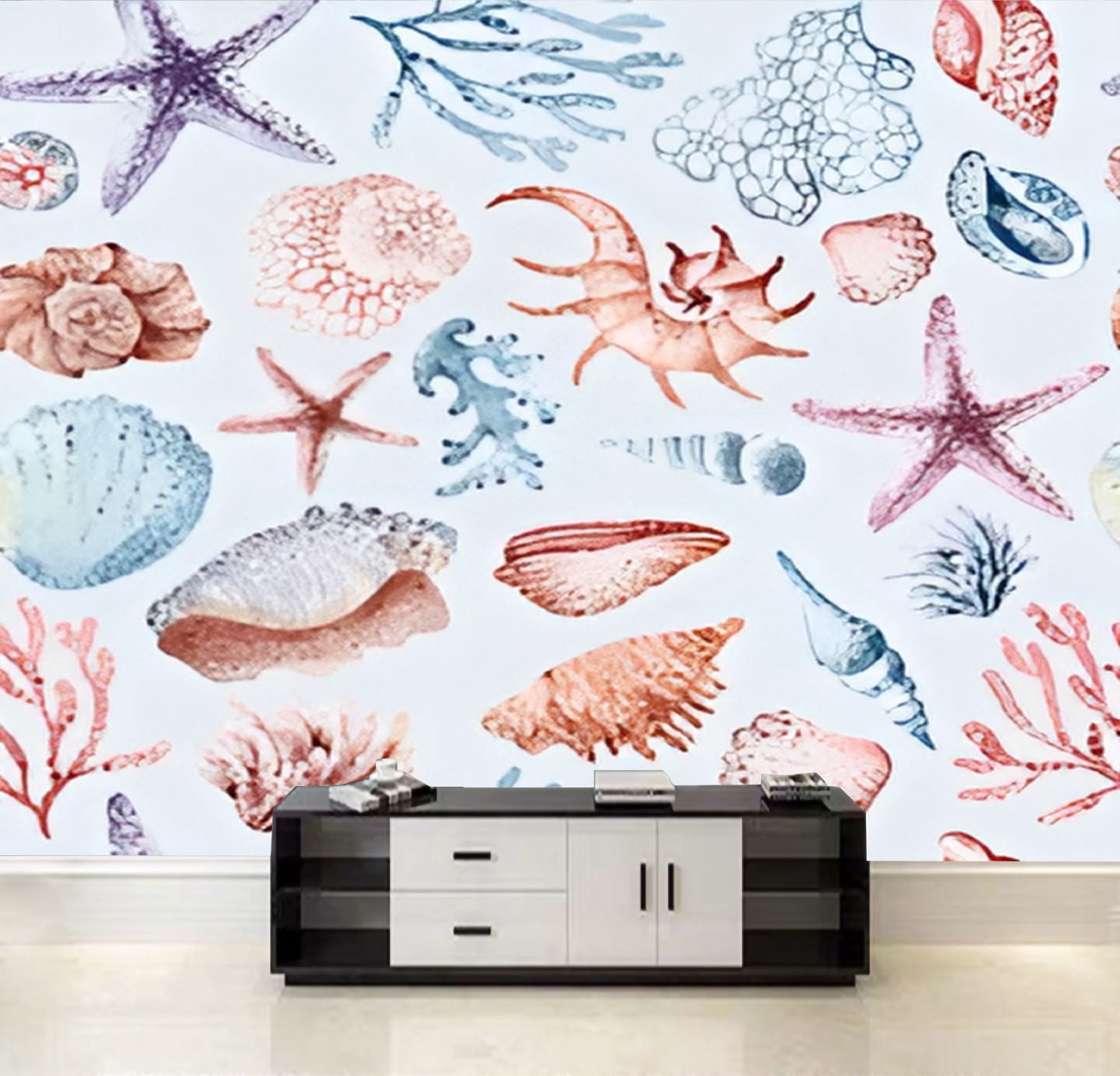Peel and Stick Wallpaper Marine seamless pattern marine animals corals ...