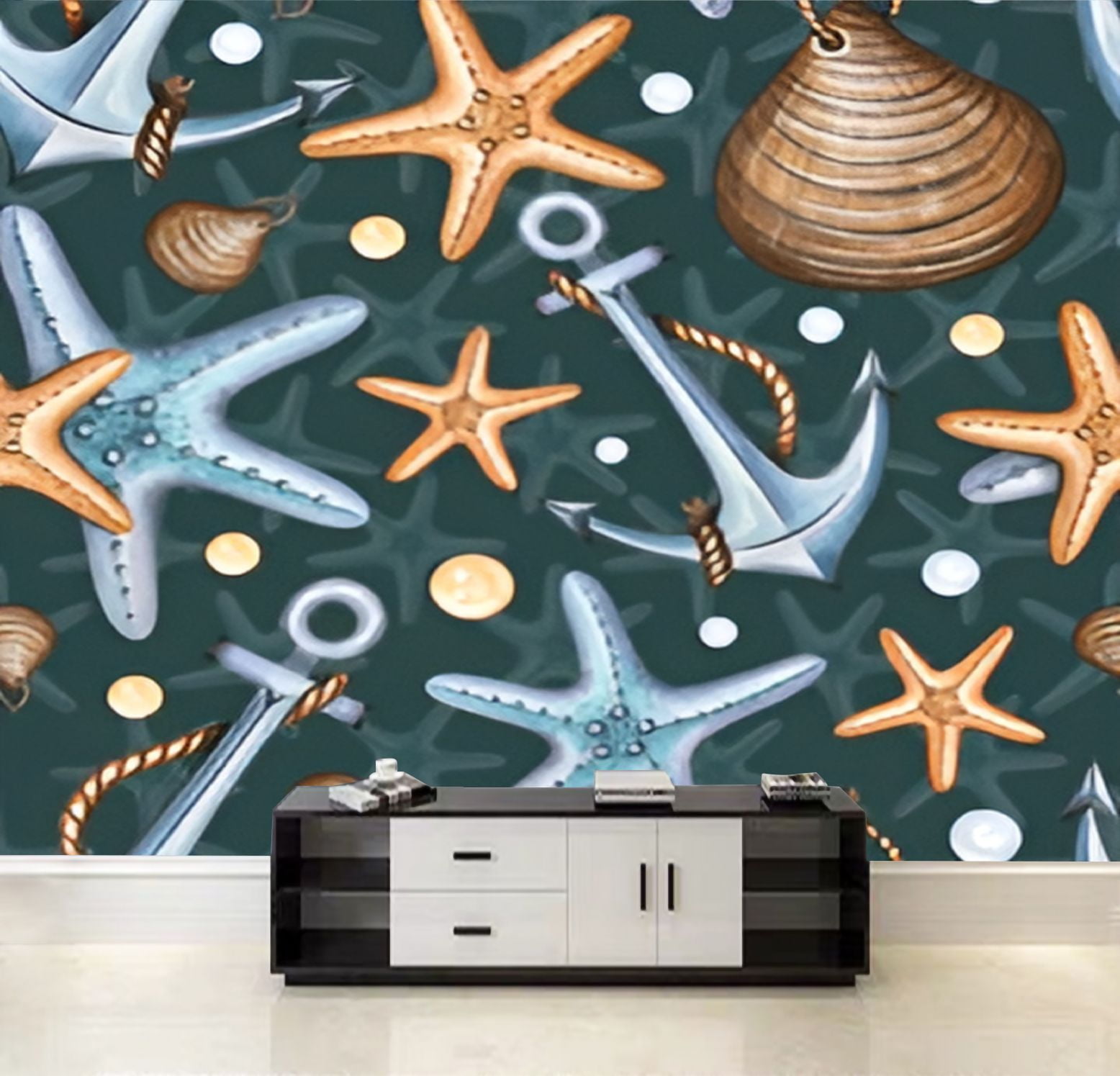 Peel and Stick Wallpaper Marine seamless pattern metal ship anchors ...