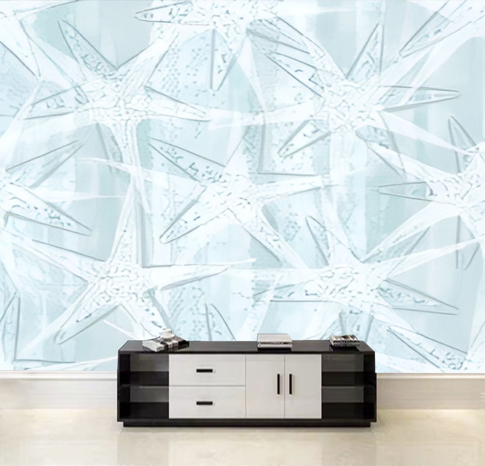 Peel and Stick Wallpaper Marine starfish blue watercolor Seamless ...