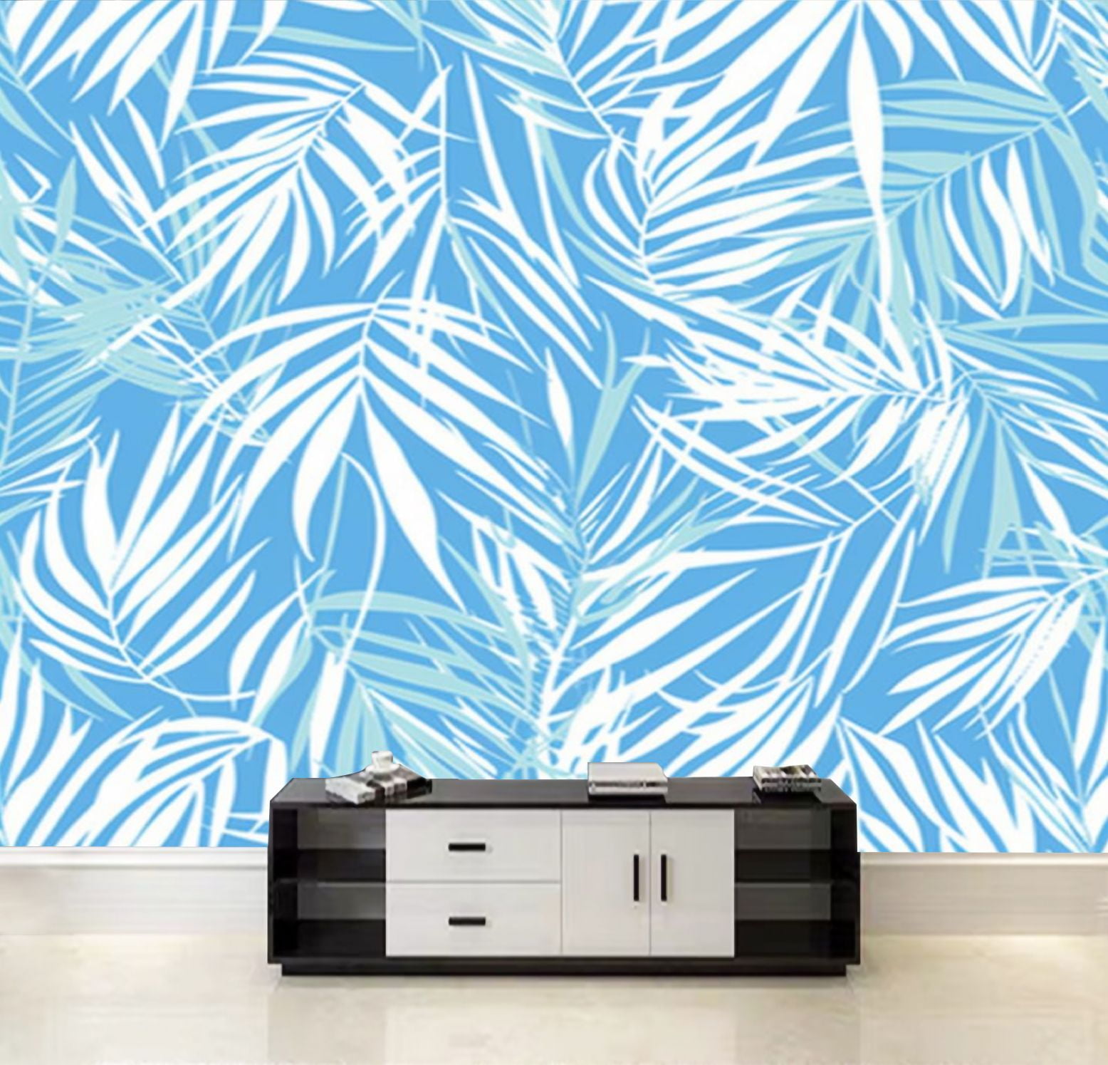 Peel and Stick Wallpaper Minimalistic transparent white leaves palm ...