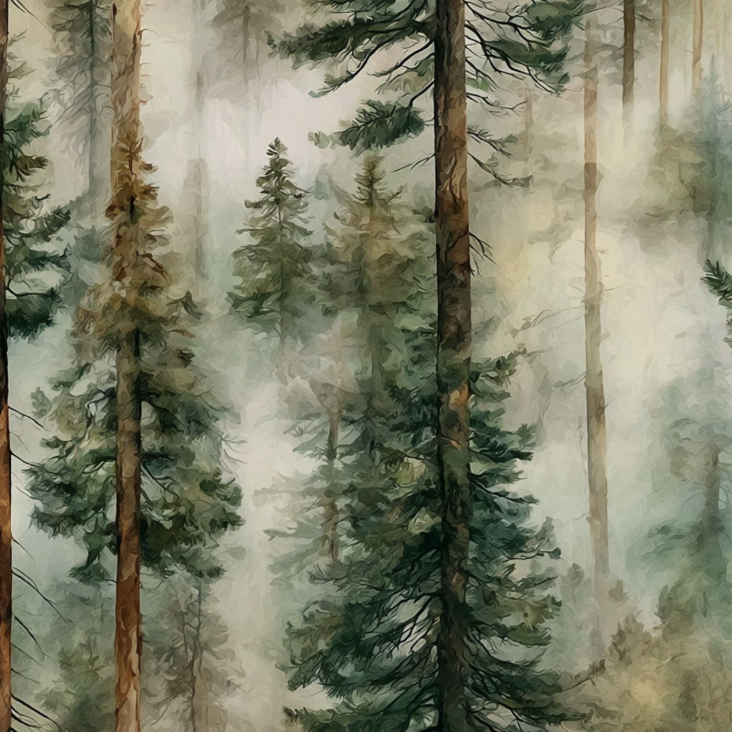 Peel and Stick Wallpaper Misty Forest Landscape Tall Trees Soft Light ...