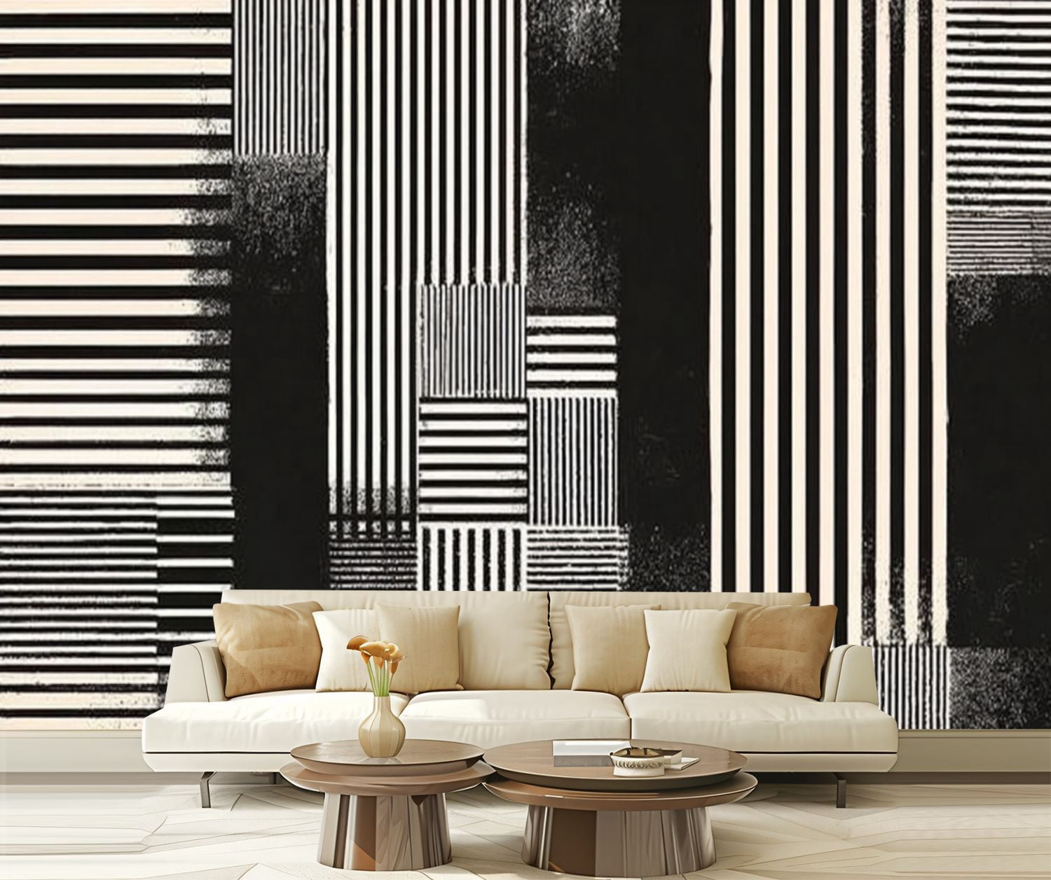 Peel and Stick Wallpaper Modern Minimalist Black Stripes Maze Lines ...