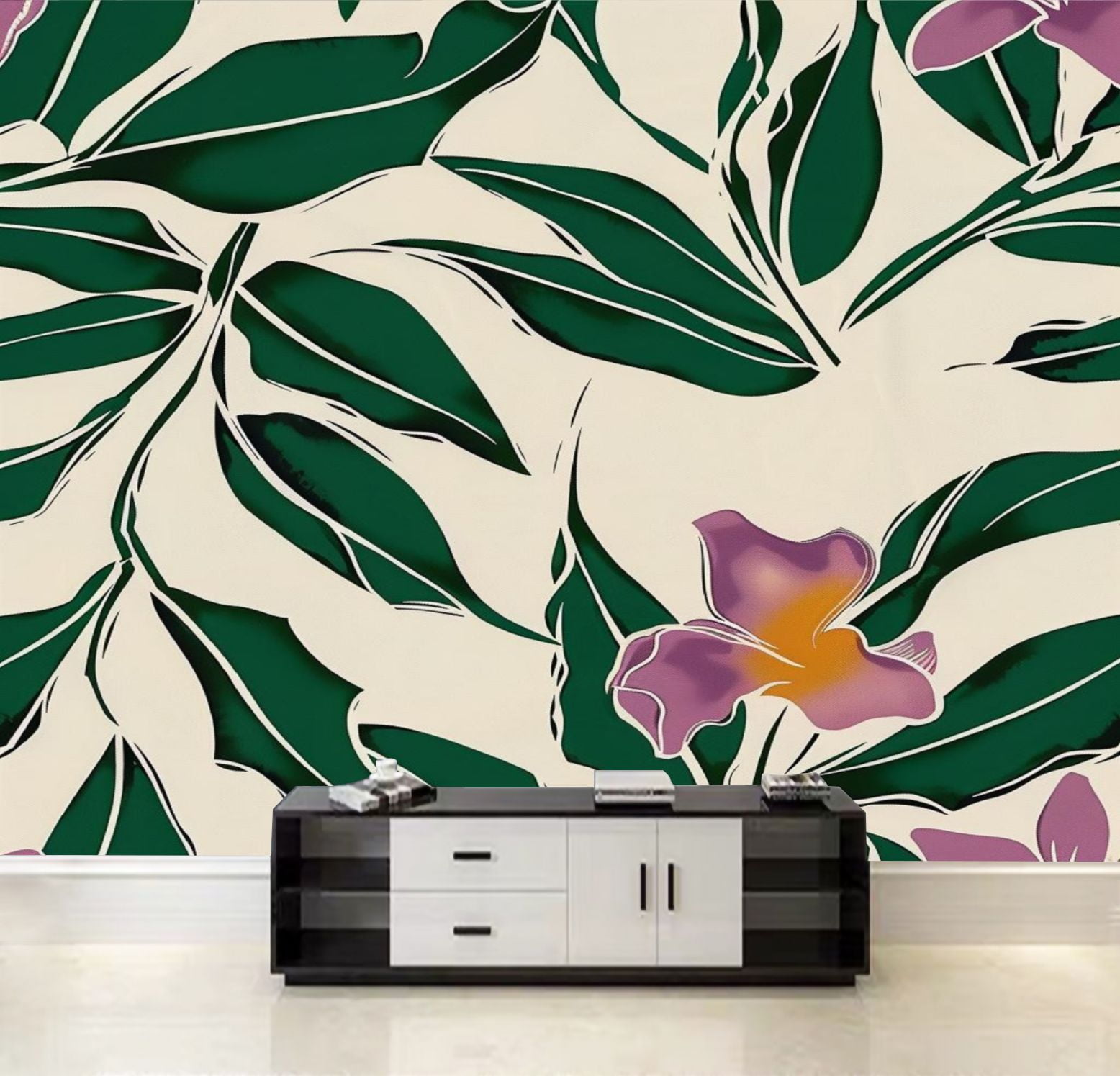 Peel and Stick Wallpaper Modern exotic botanical pattern Floral ...