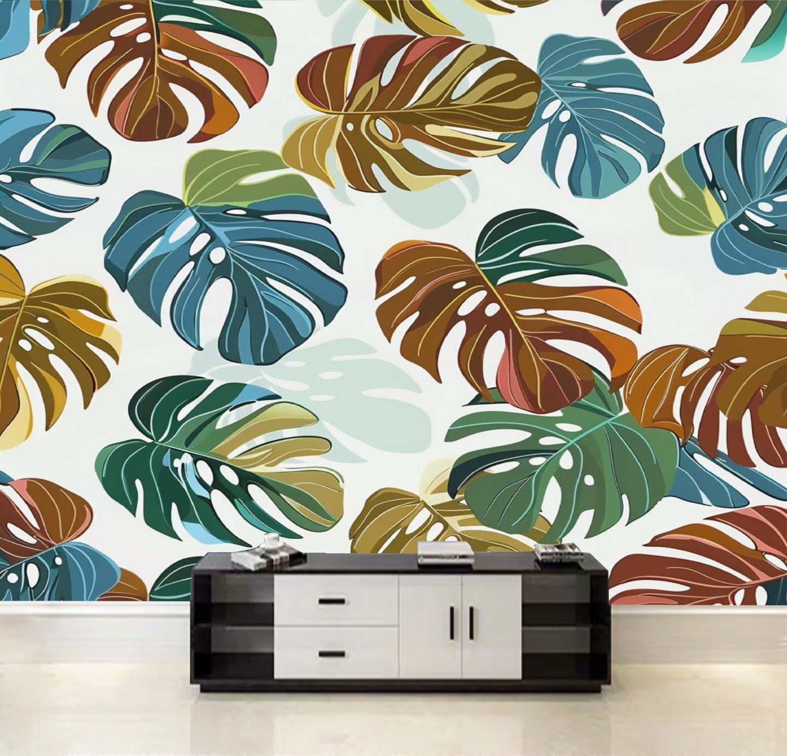 Peel and Stick Wallpaper Modern monstera plant geometric pattern ...