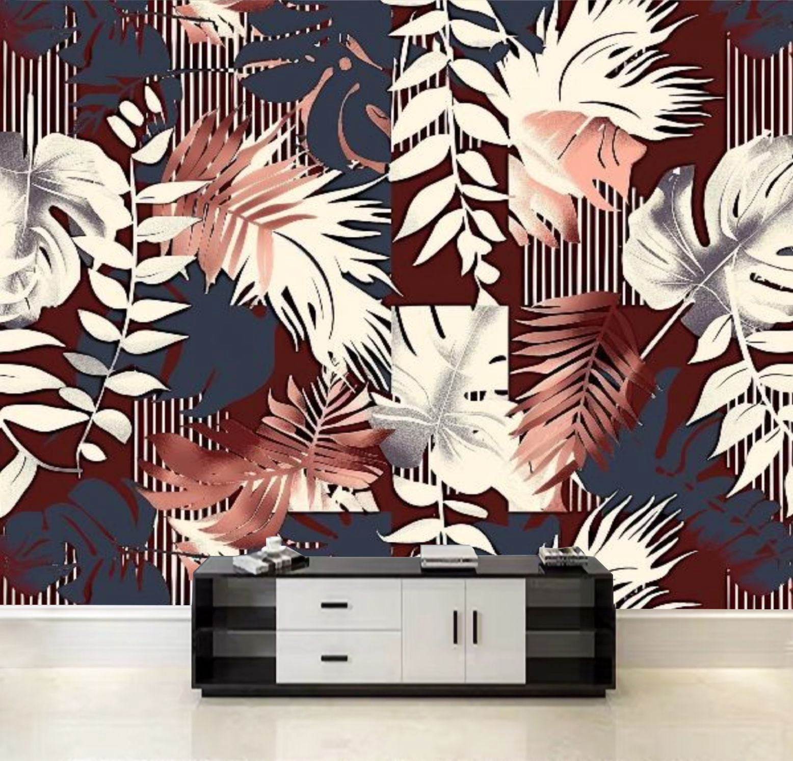 Peel and Stick Wallpaper Modern silhouette tropical leaves foliage witn ...