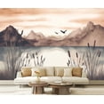 Peel and Stick Wallpaper Mountain Peak Lake Wall Mural Tall Reeds ...