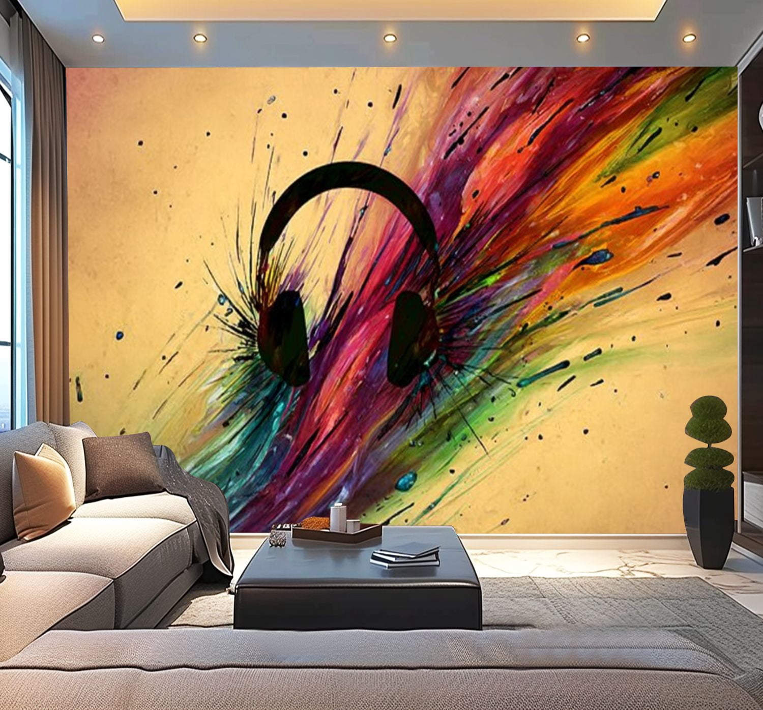 Peel and Stick Wallpaper Music Artistic Microphone Headset Modern ...