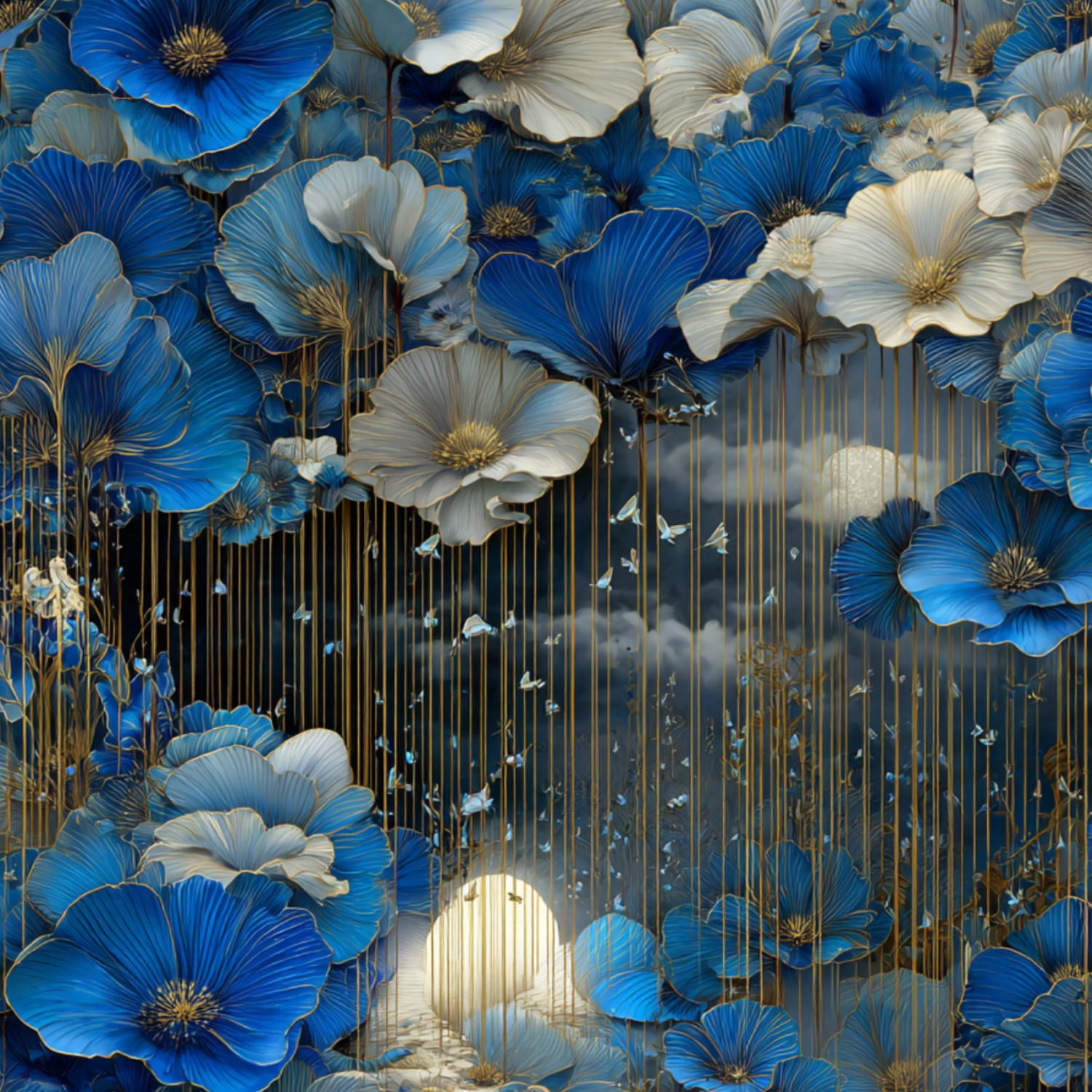 Peel and Stick Wallpaper Night Sky Golden Cloud Flowers Glowing Path ...