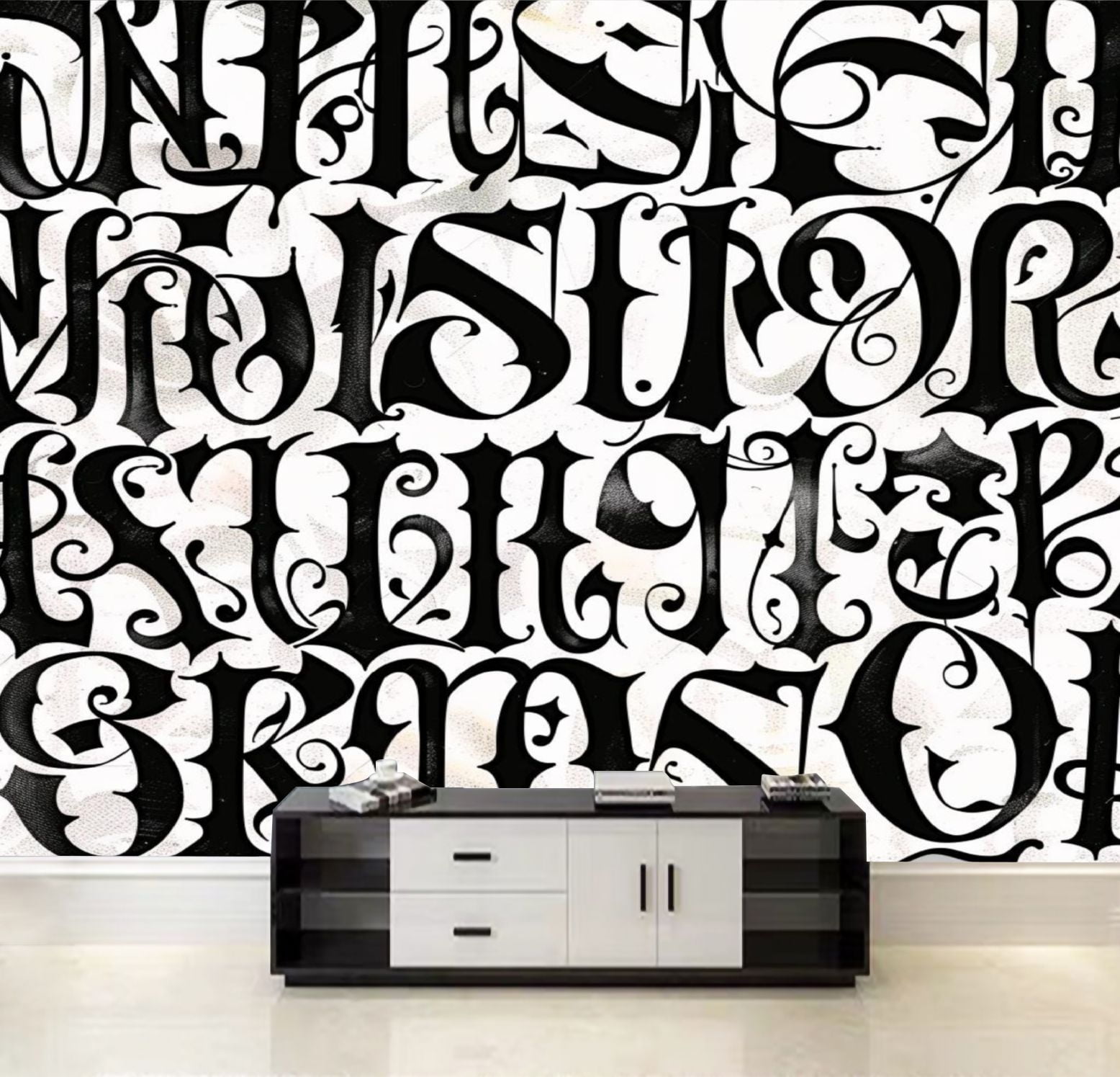 Peel and Stick Wallpaper Pattern ornament Gothic style Alphabet Symbols ...