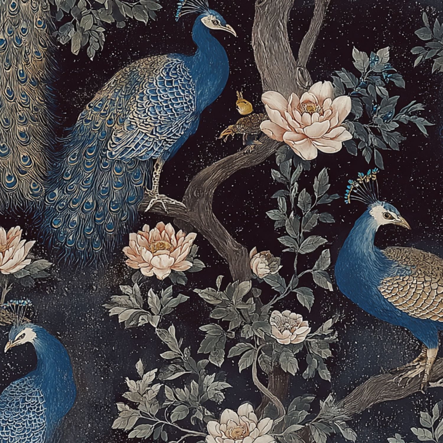 Peel and Stick Wallpaper Peacock Floral Dark Wall Mural 17.7in x 9.8ft ...