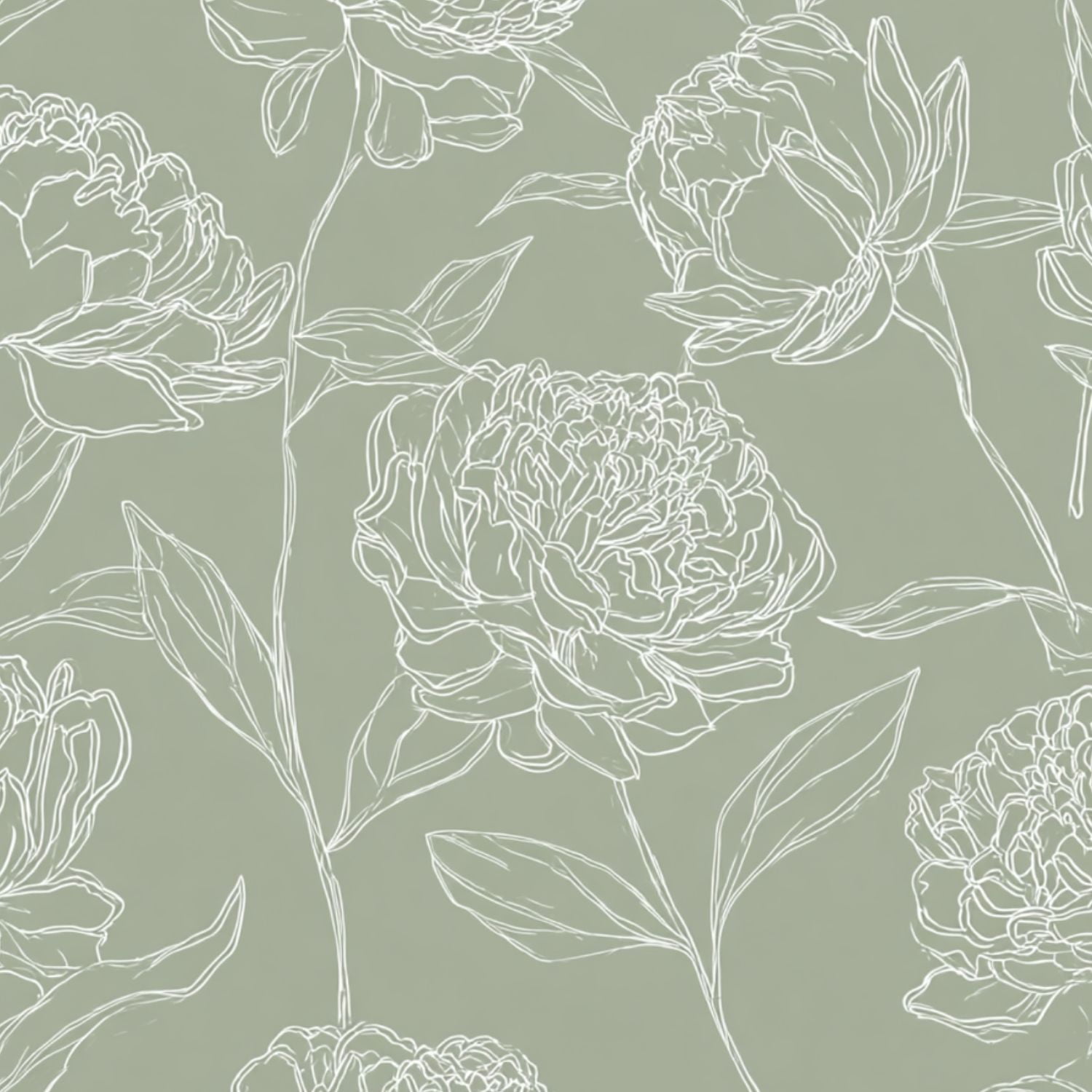 Peel and Stick Wallpaper Peony Floral Soft Green botanical modern Wall ...