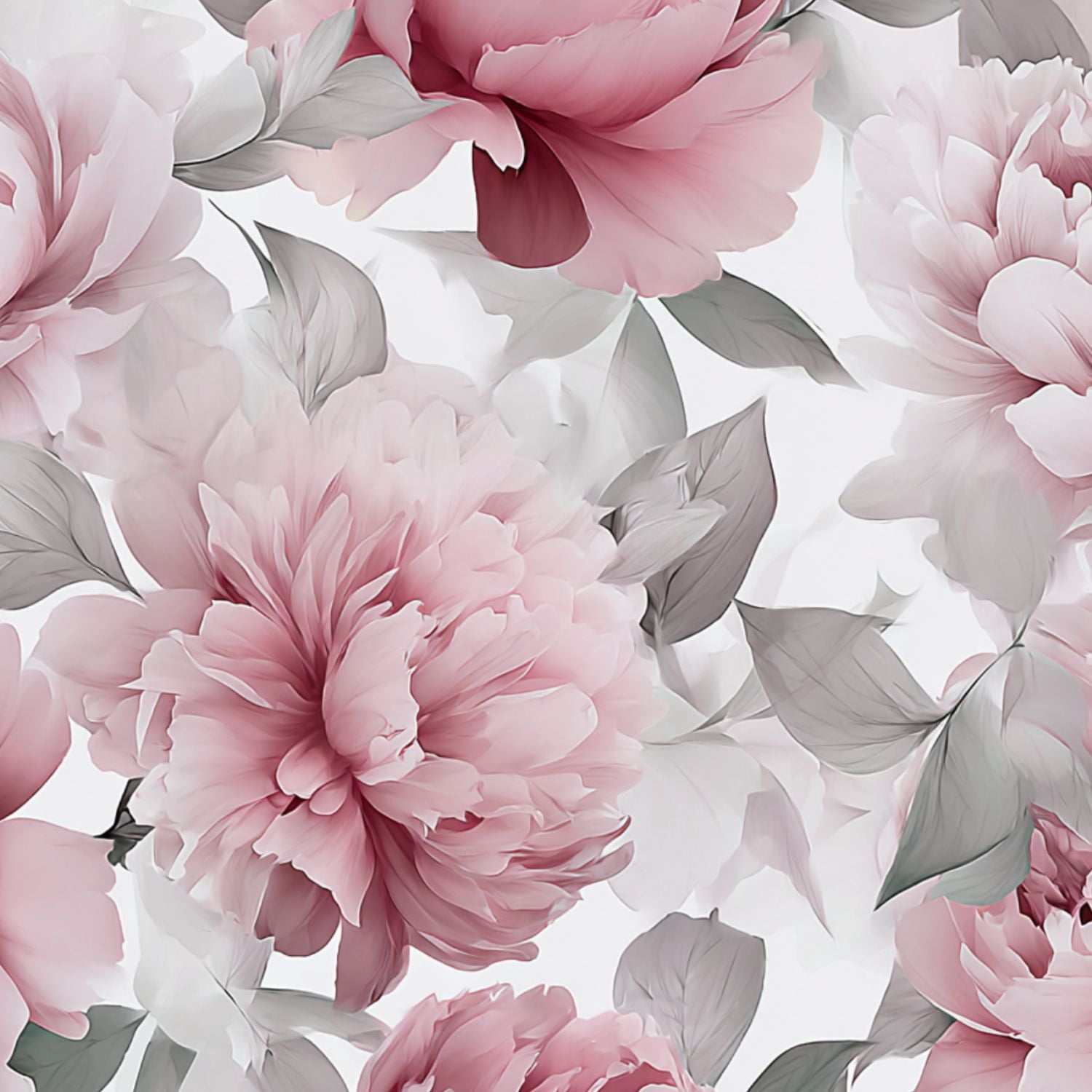 Peel and Stick Wallpaper Pink Peony Floral Soft Gray Leaves Elegant ...