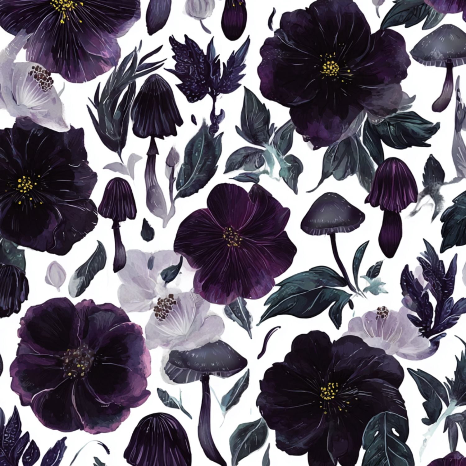 Peel and Stick Wallpaper Purple White Floral Mushroom Elegant Leaves ...