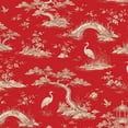 Peel and Stick Wallpaper Red Chinoiserie Toile Landscape Cranes Pagodas ...