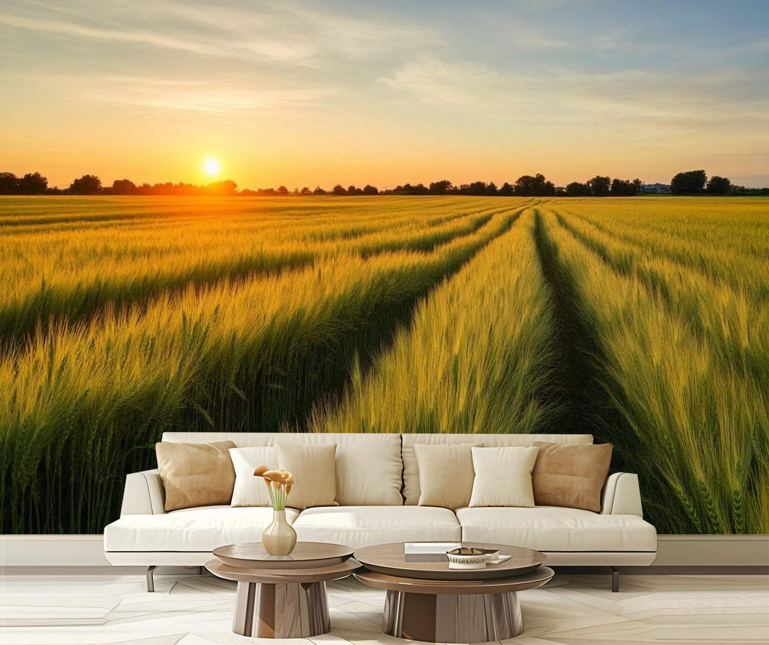 Peel and Stick Wallpaper Rural Landscape Wheat Field Sunset Golden ...