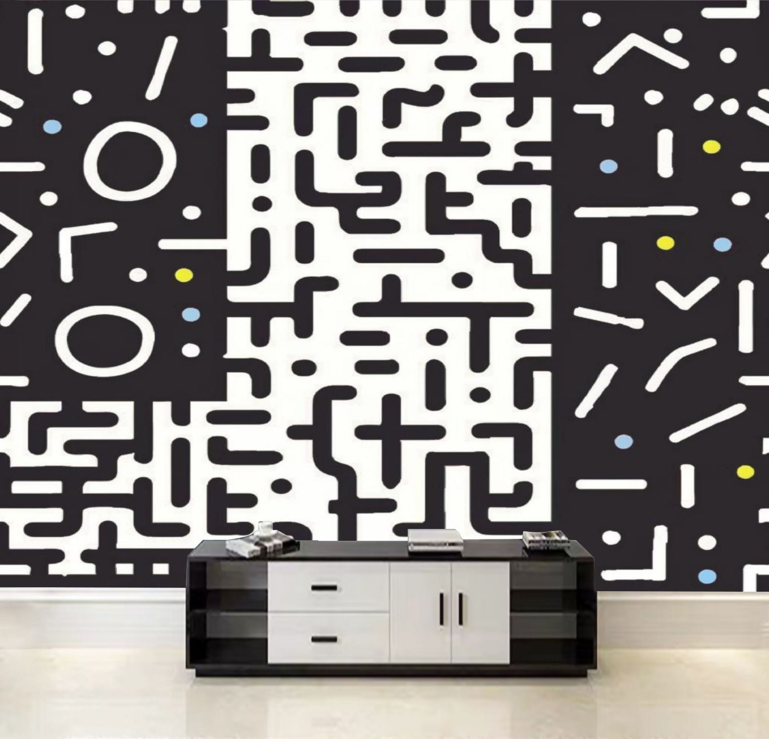 Peel and Stick Wallpaper Scattered Geometric Shapes Inspired by Memphis ...