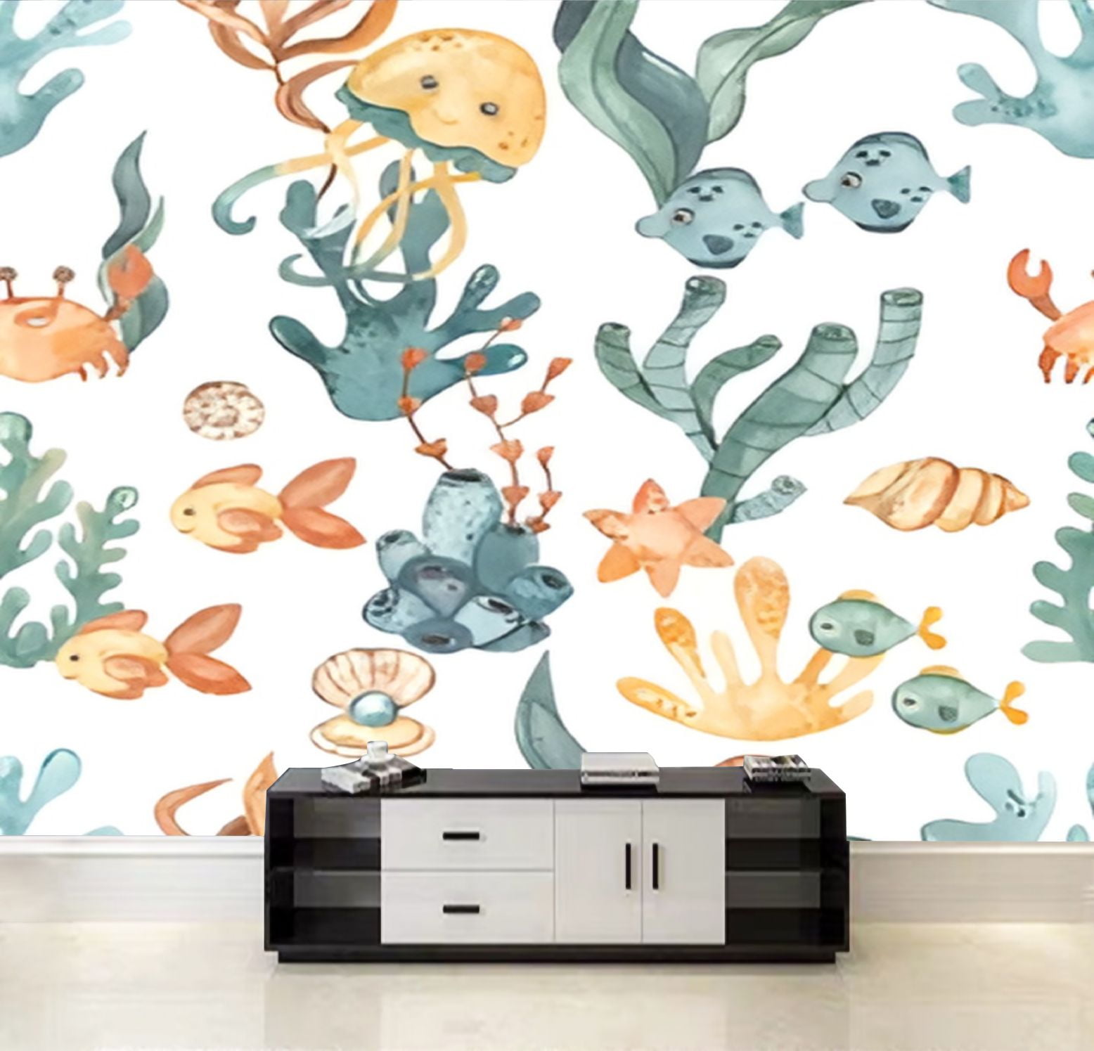 Peel and Stick Wallpaper Sea creatures marine animals ryami jellyfish ...