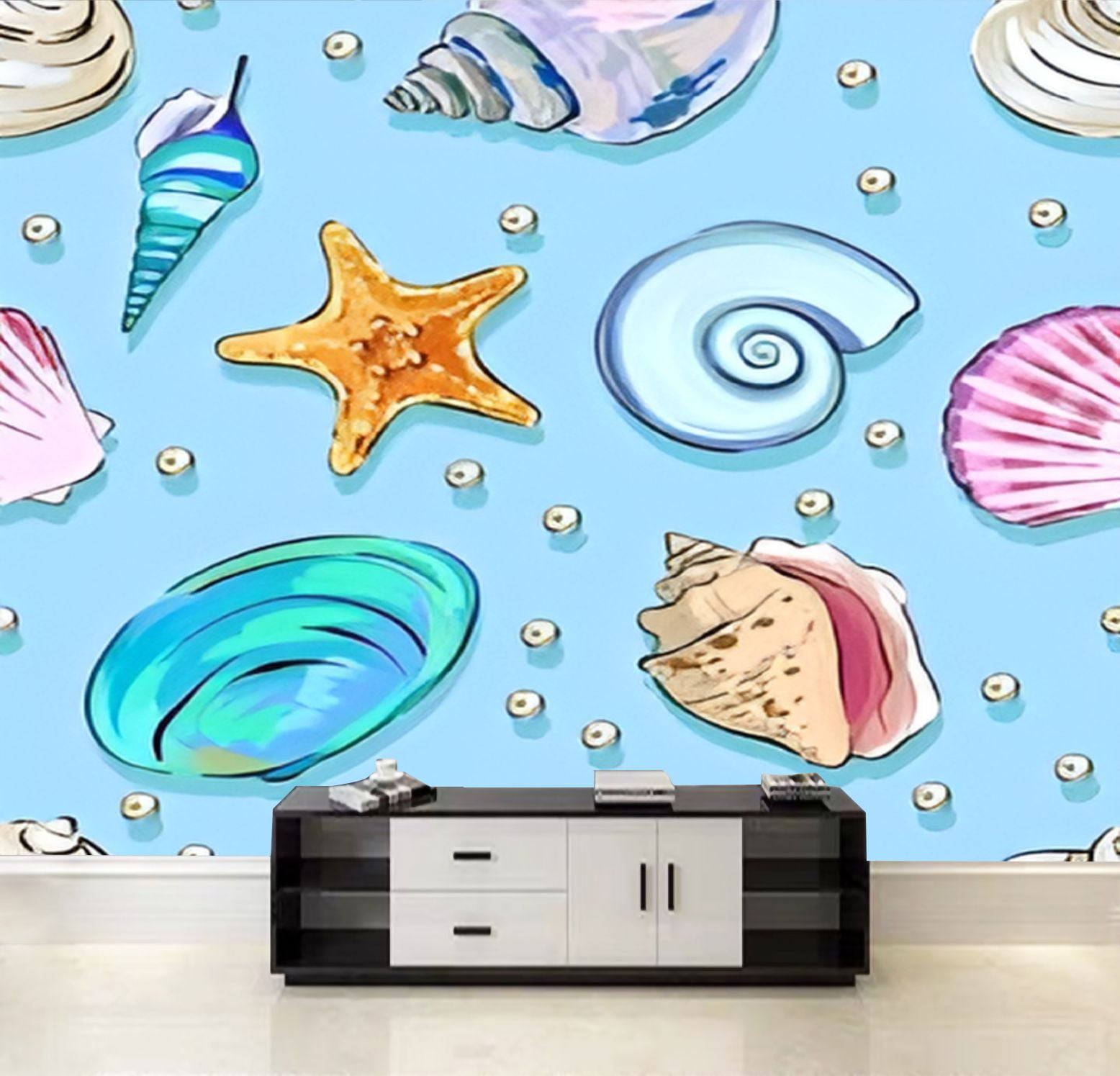 Peel and Stick Wallpaper Seamless Sea pattern Marine theme shells for ...