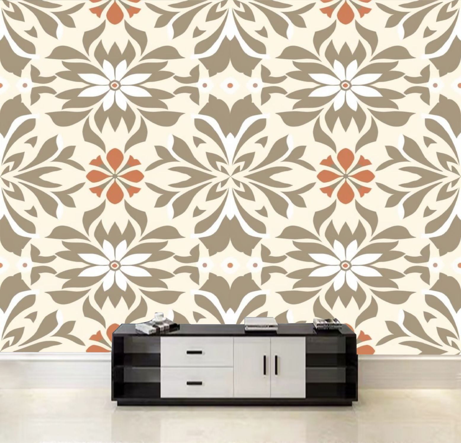 Peel and Stick Wallpaper Seamless abstract floral pattern Beige white ...