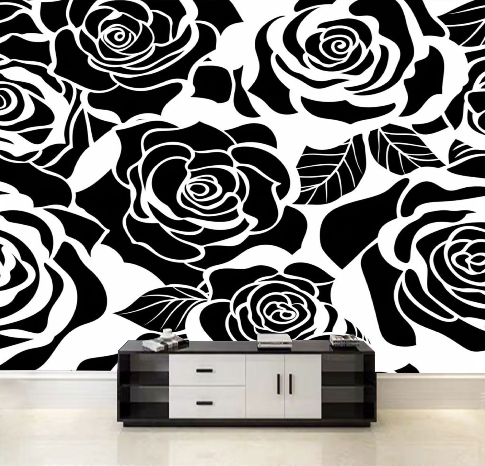 Peel and Stick Wallpaper Seamless black roses retro floral pattern ...