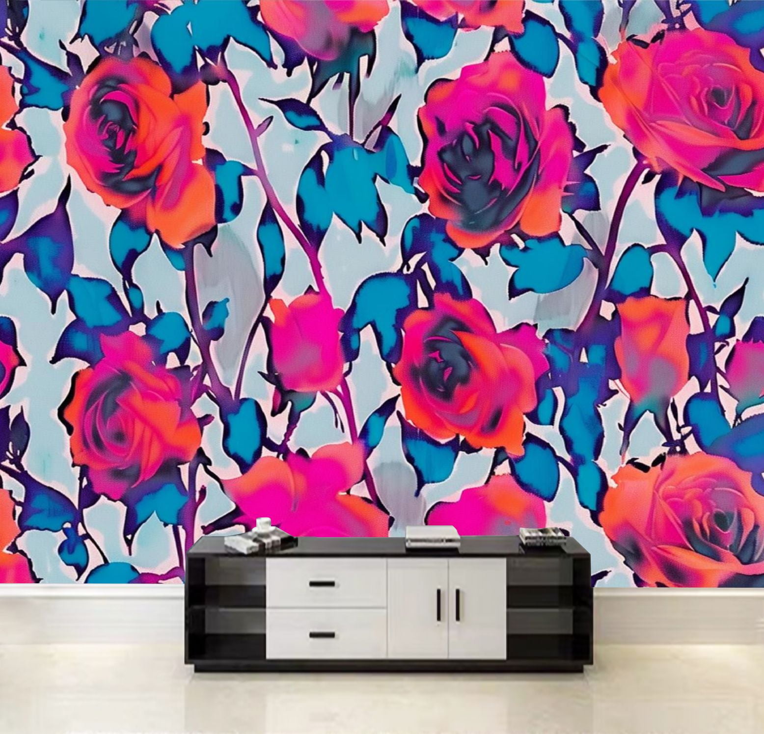 Peel and Stick Wallpaper Seamless blurred floral pattern Large roses ...