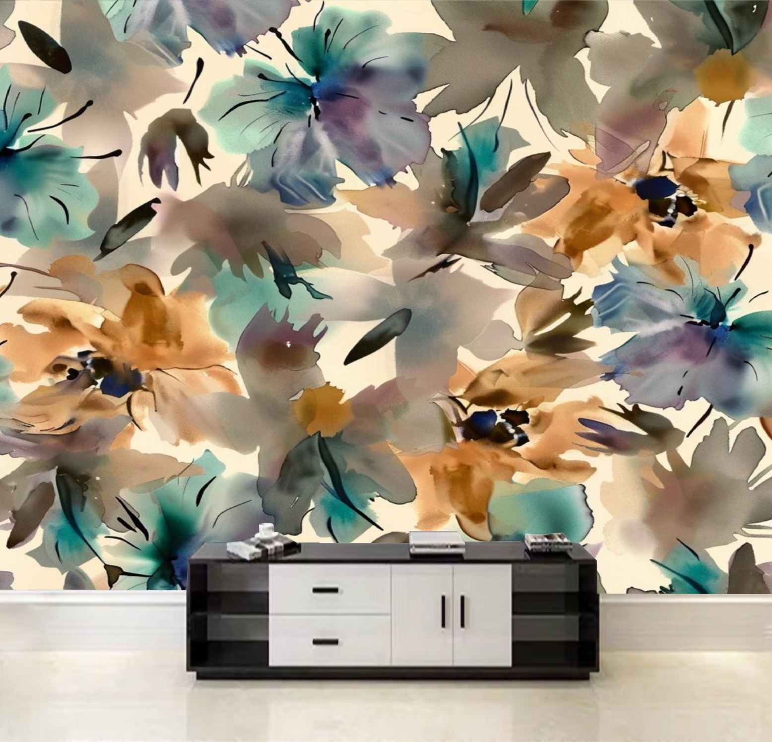 Peel and Stick Wallpaper Seamless floral pattern batik dye flower leaf ...