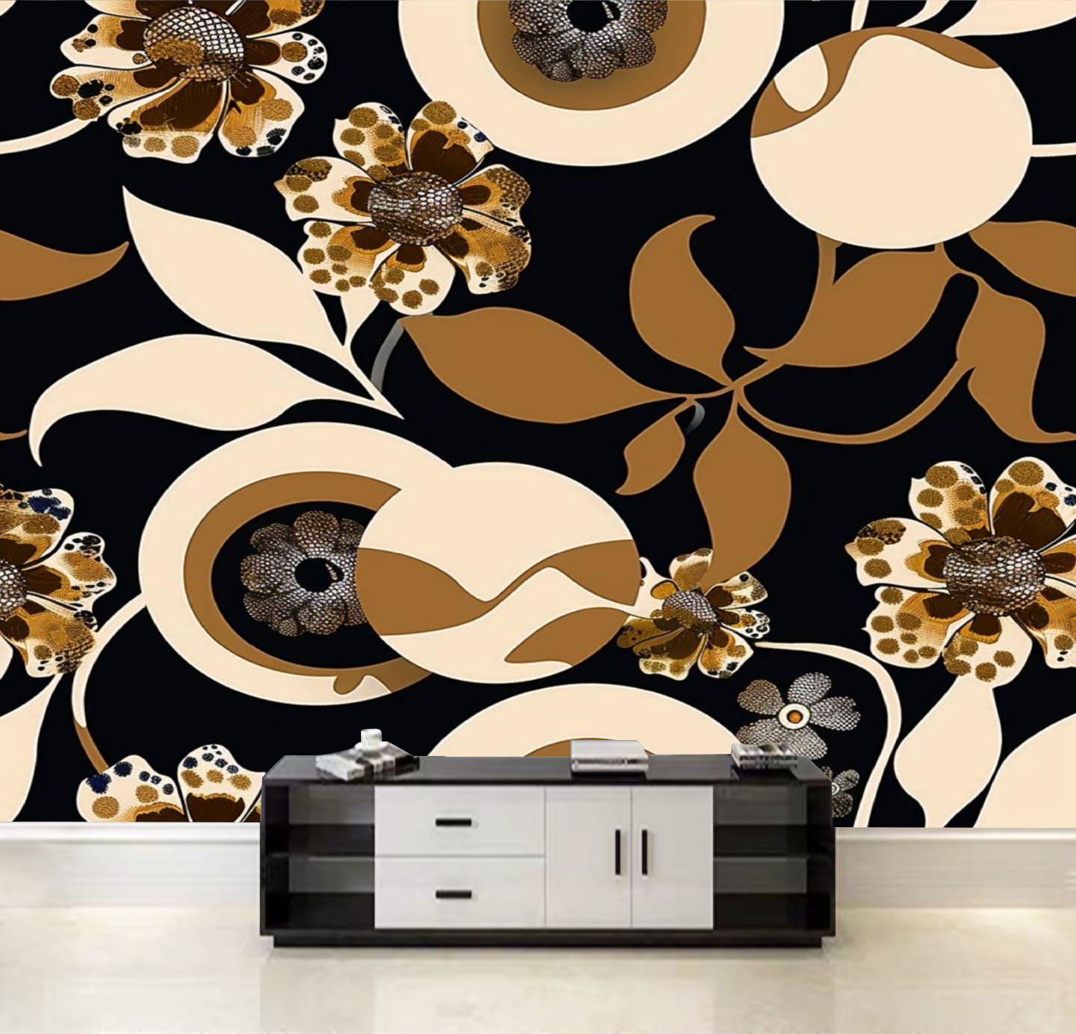 Peel and Stick Wallpaper Seamless floral pattern black Illustration ...