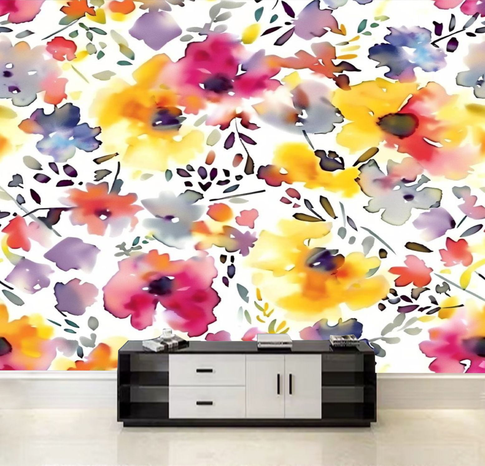 Peel and Stick Wallpaper Seamless floral pattern watercolor textured ...