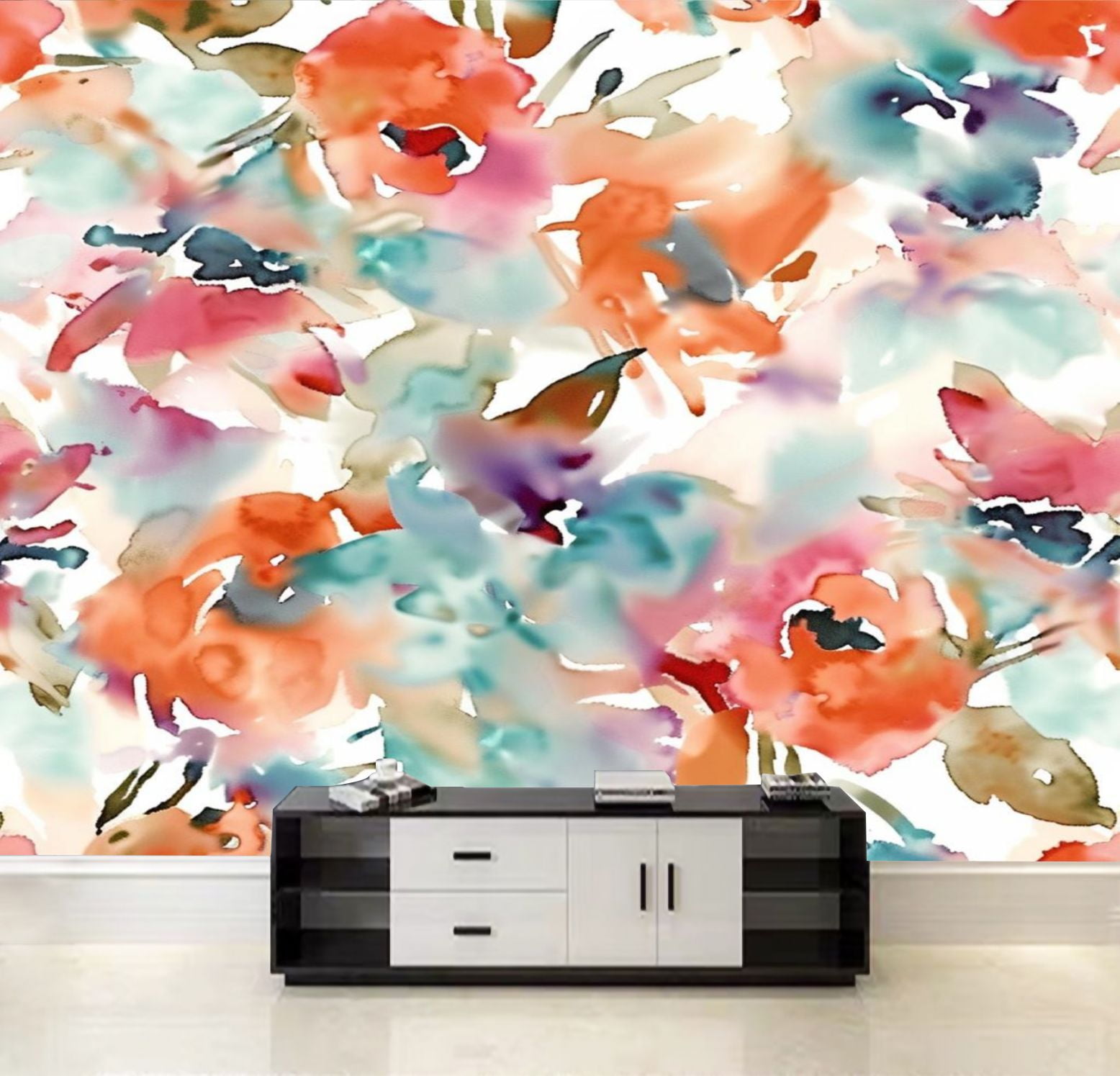 Peel and Stick Wallpaper Seamless floral pattern watercolor textured ...