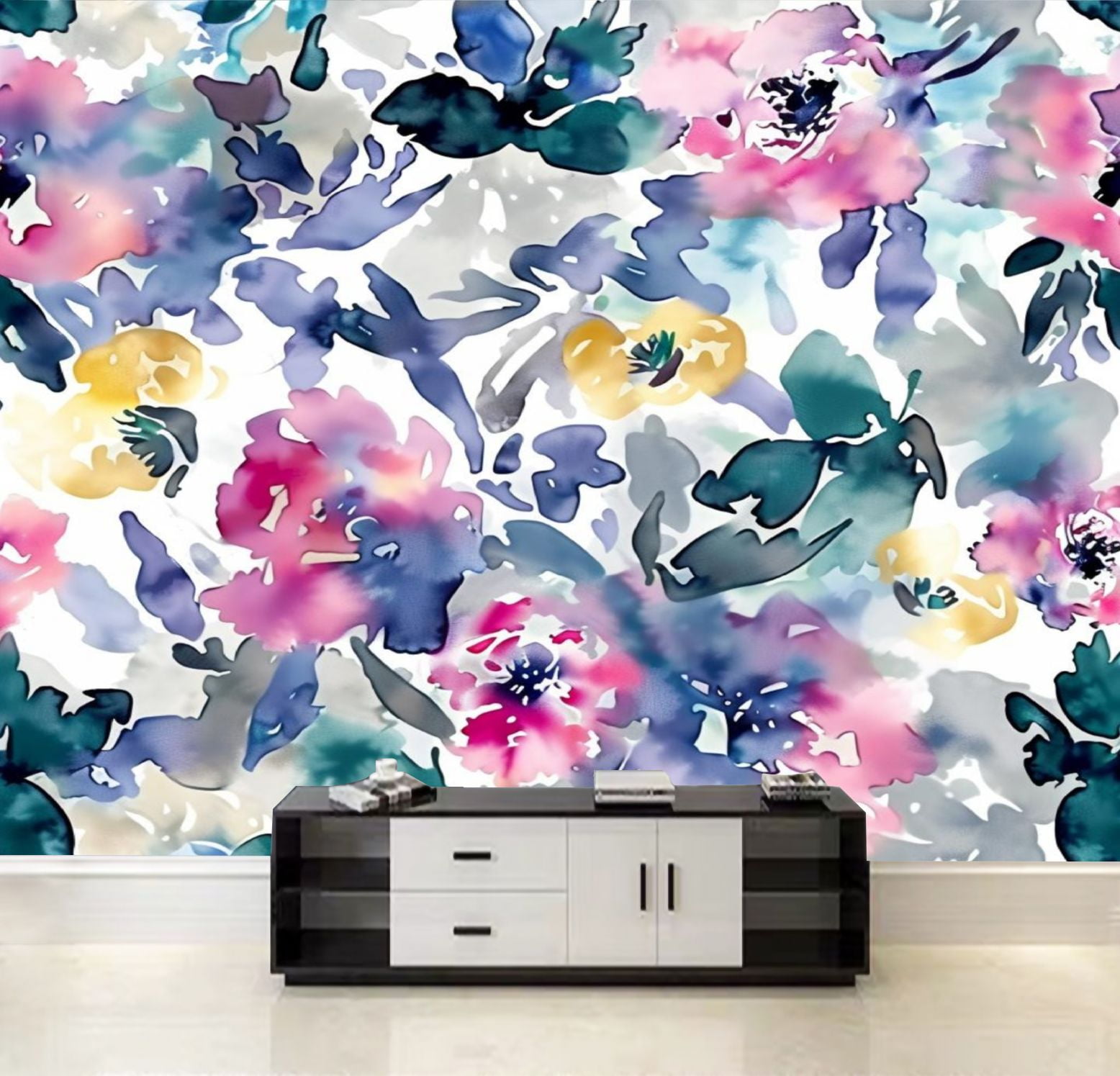 Peel and Stick Wallpaper Seamless flower pattern leaf floral pink green ...